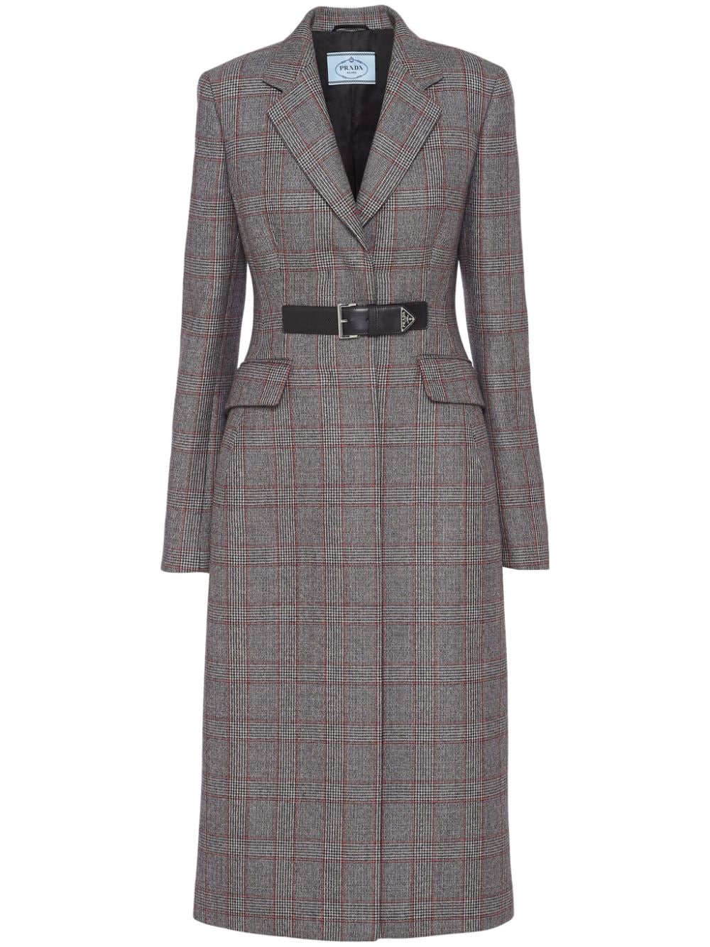 Prada Prince Of Wales-Check Wool Coat Grey Editorialist