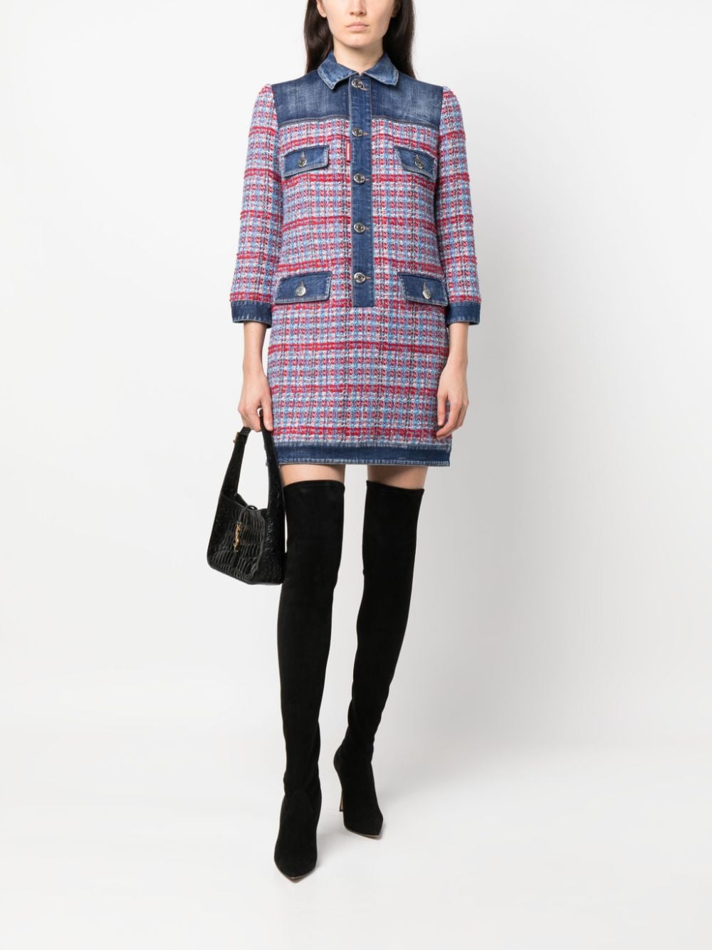 DSQUARED2 DSQUARED2 Panelled Tweed Denim Mini Dress