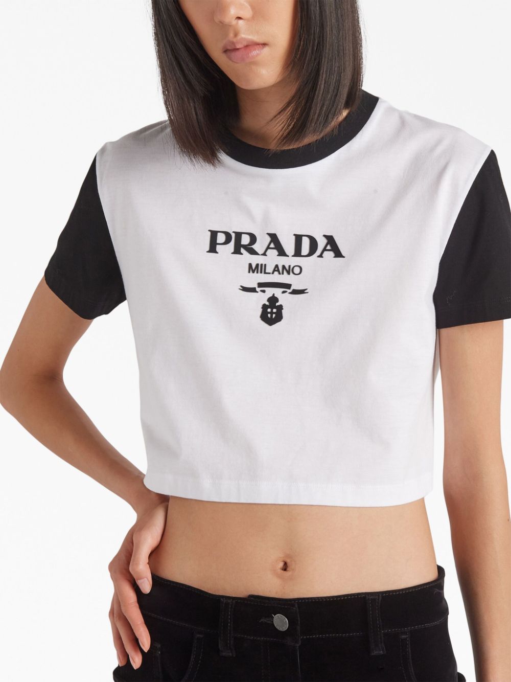 トップス Prada Sports 2000s Cropped T-Shirts Prada Logo-Print Cropped T-Shirt - White | Editorialist