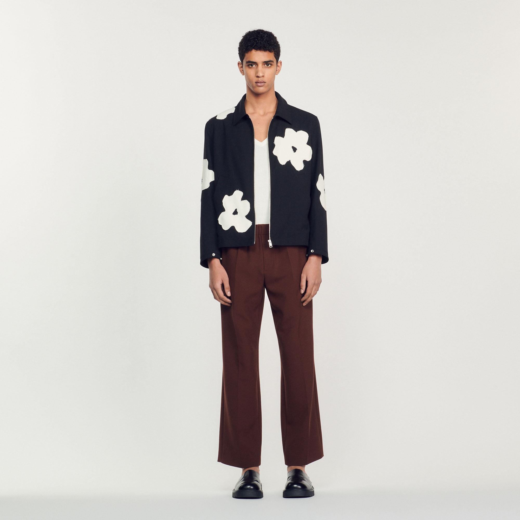 Sandro Jacket With Flower Motifs In Black - 30% Off | Editorialist