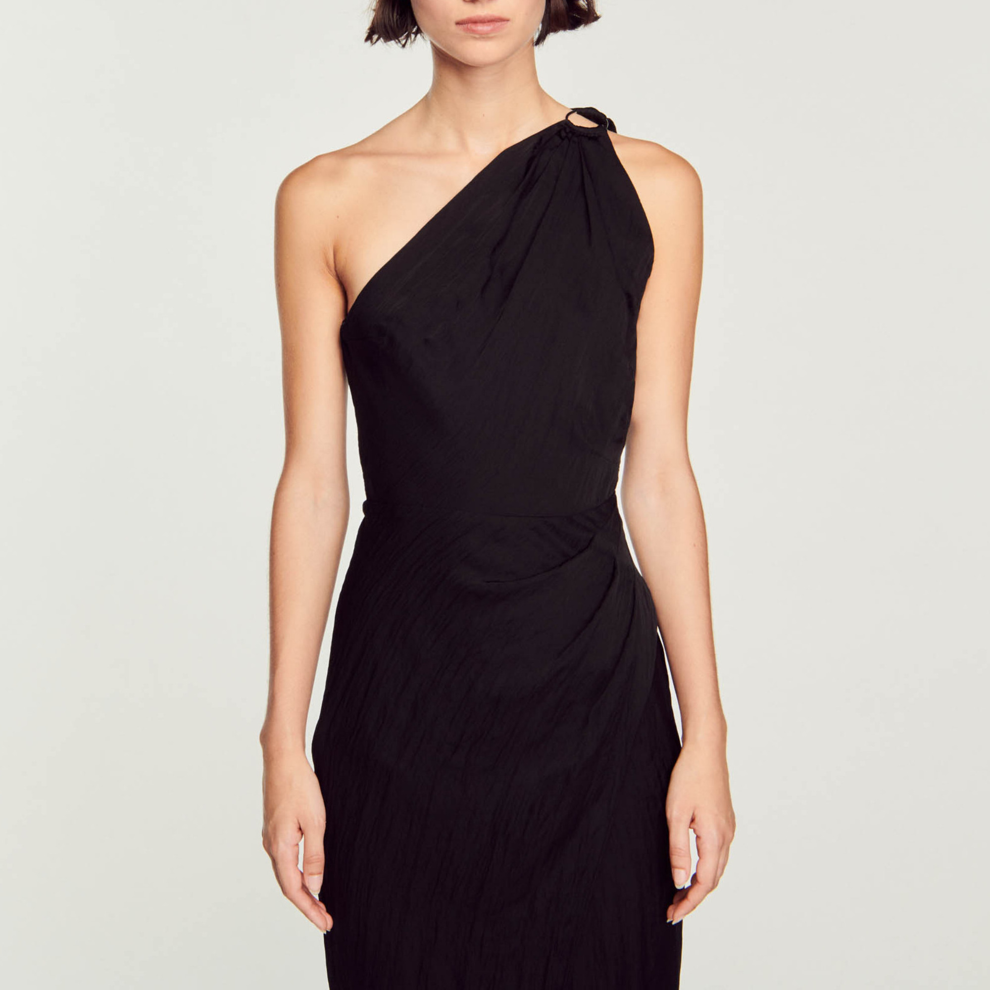 Sandro Asymmetrical Draped Midi Dress In Black - 70% Off | Editorialist