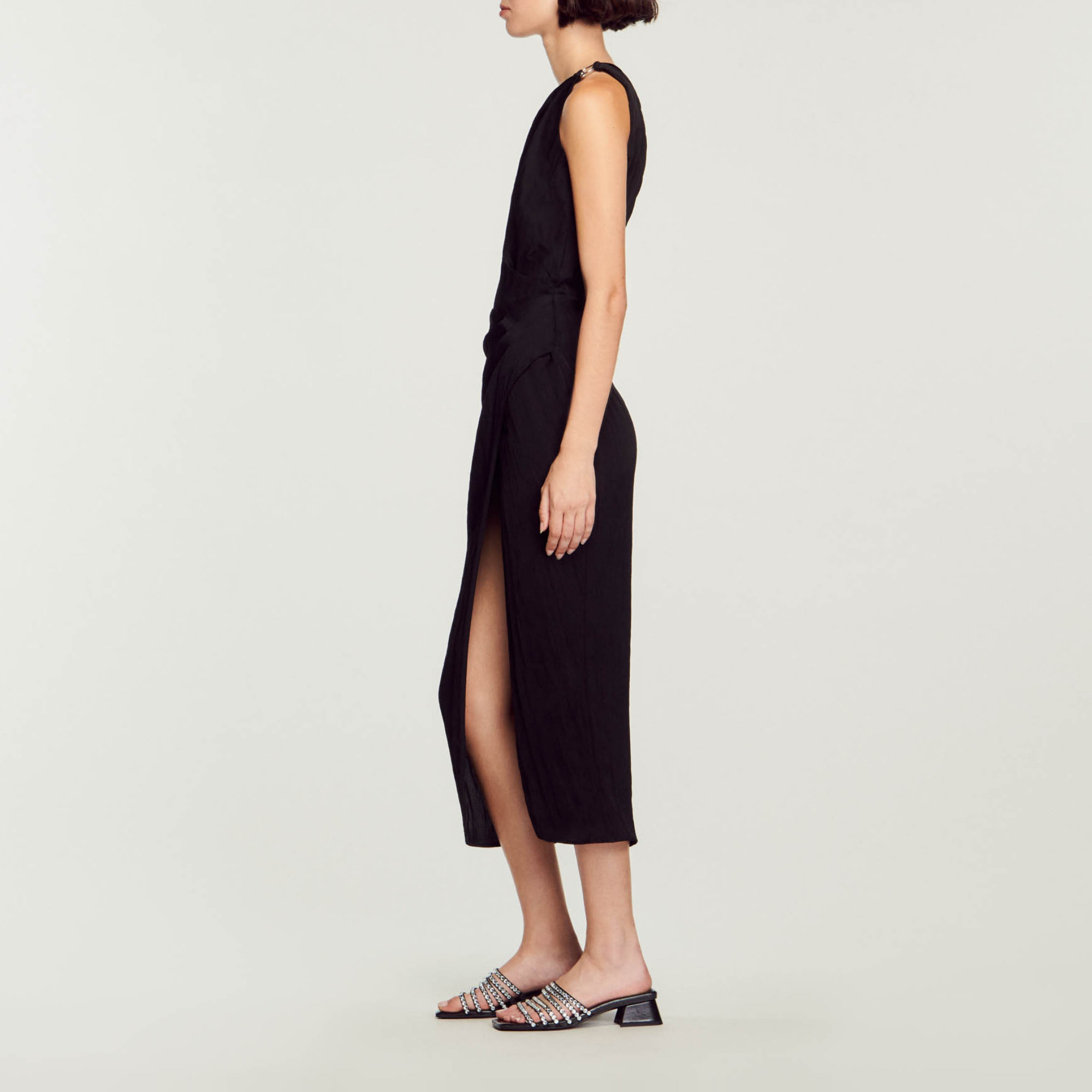 sachin and babi light blue dress Sandro Asymmetrical Draped Midi Dress In Black - 70% Off