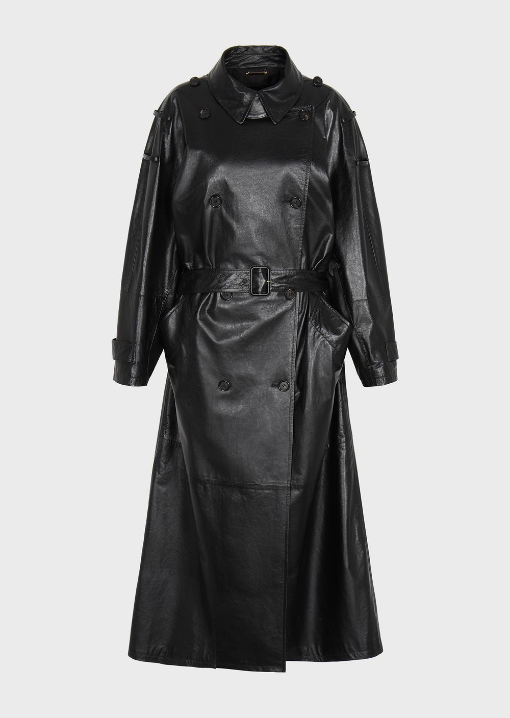 Giorgio Armani Double-Breasted Nappa Leather Oversized Trench Coat