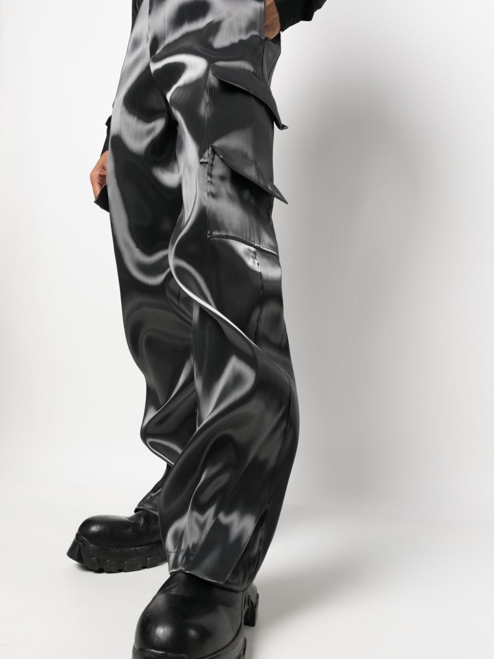 Heliot Emil Liquid Metal Cargo Trousers In Grey - 87% Off