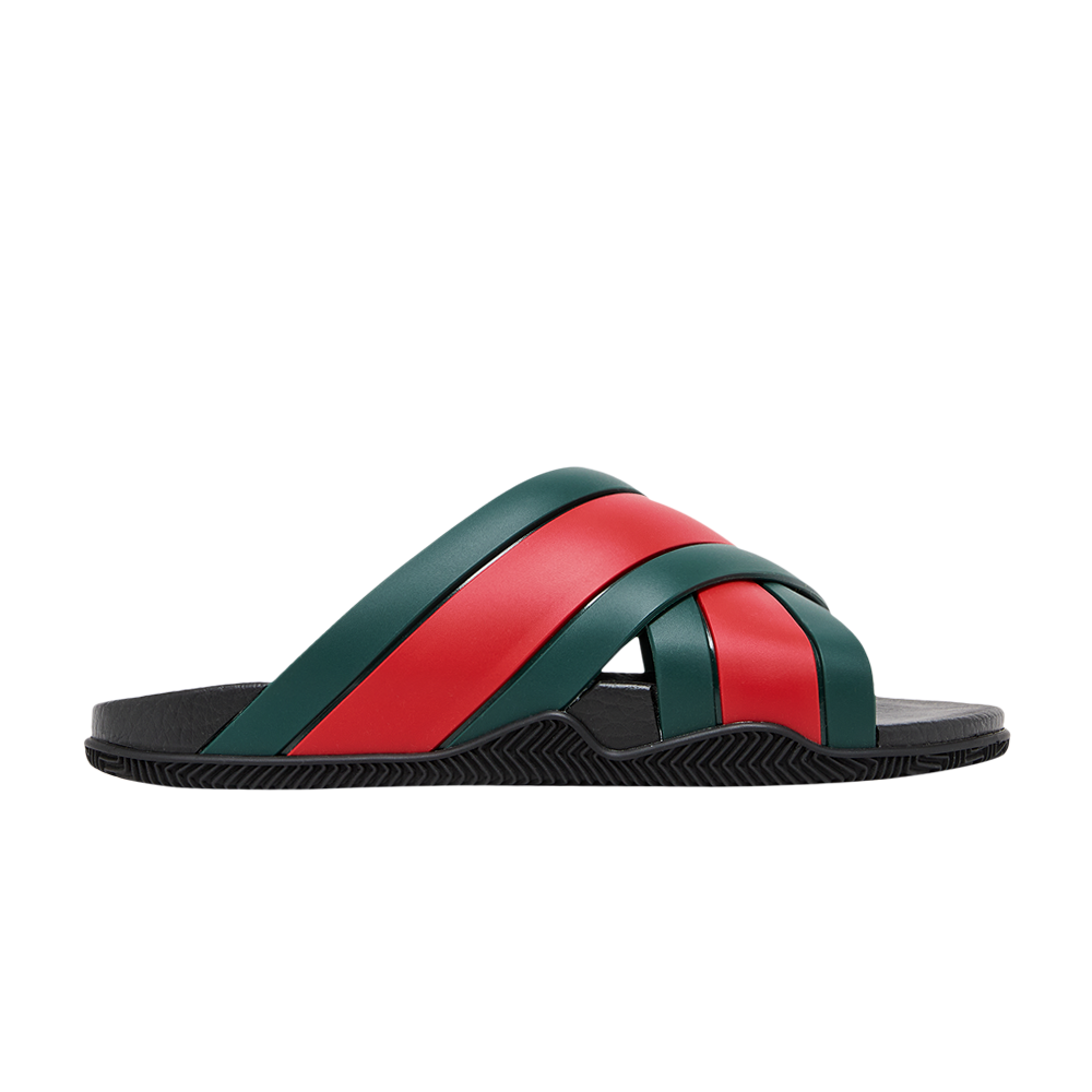 Gucci Black Slides with Green and Red Web Stripe Gucci Red and Green Web Criss Cross Women main image 3