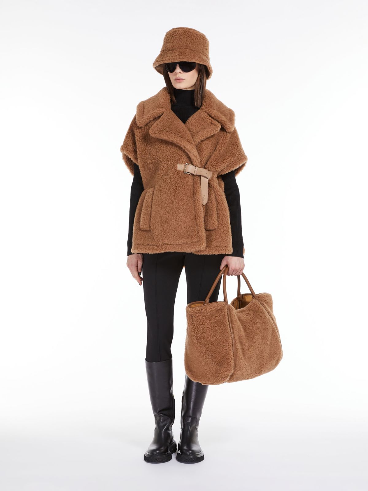 Max Mara Teddy Fabric Gilet Cape - Camel | Editorialist