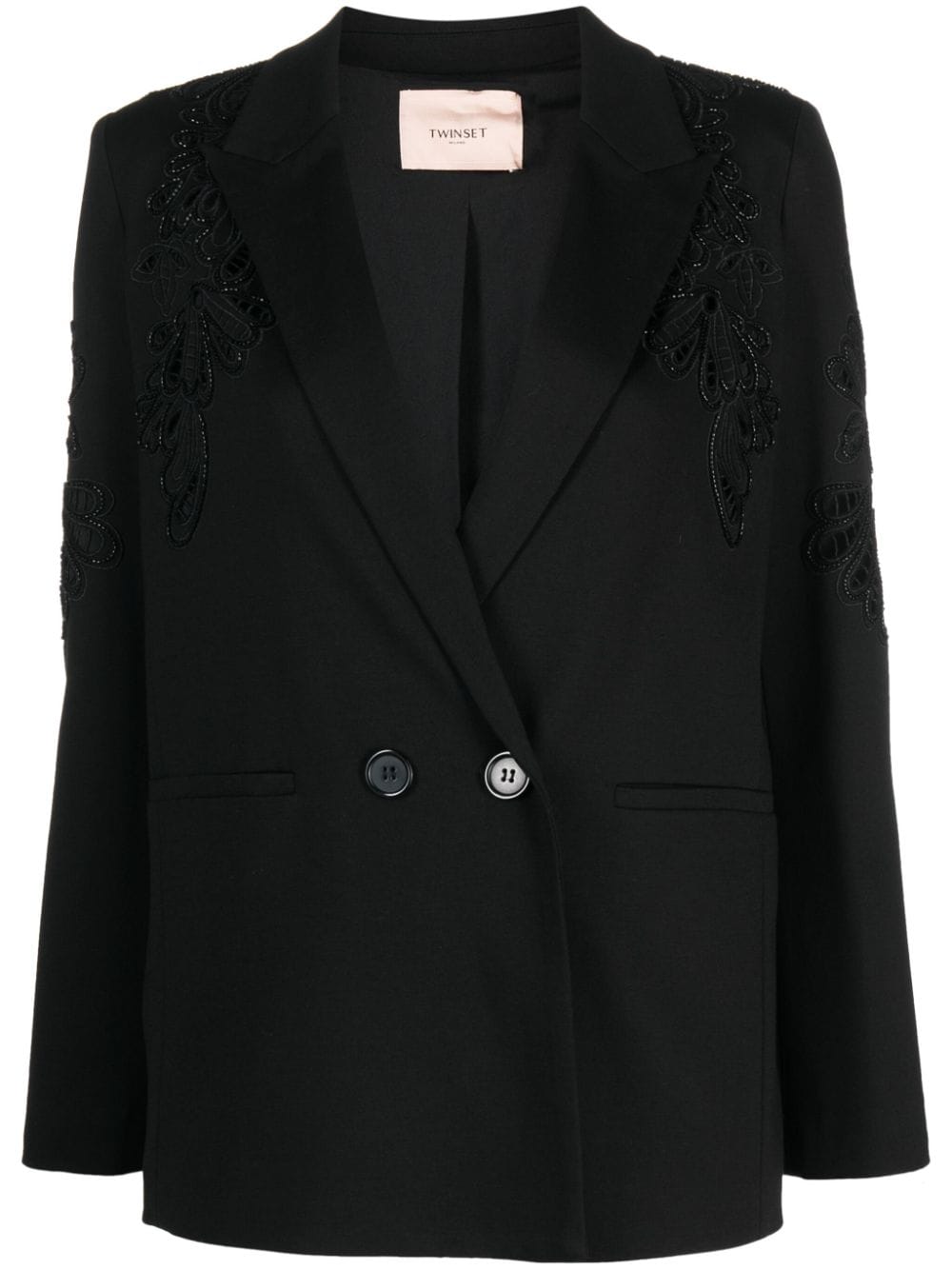 Twinset Floral-Embroidered Double-Breasted Blazer In Black 30