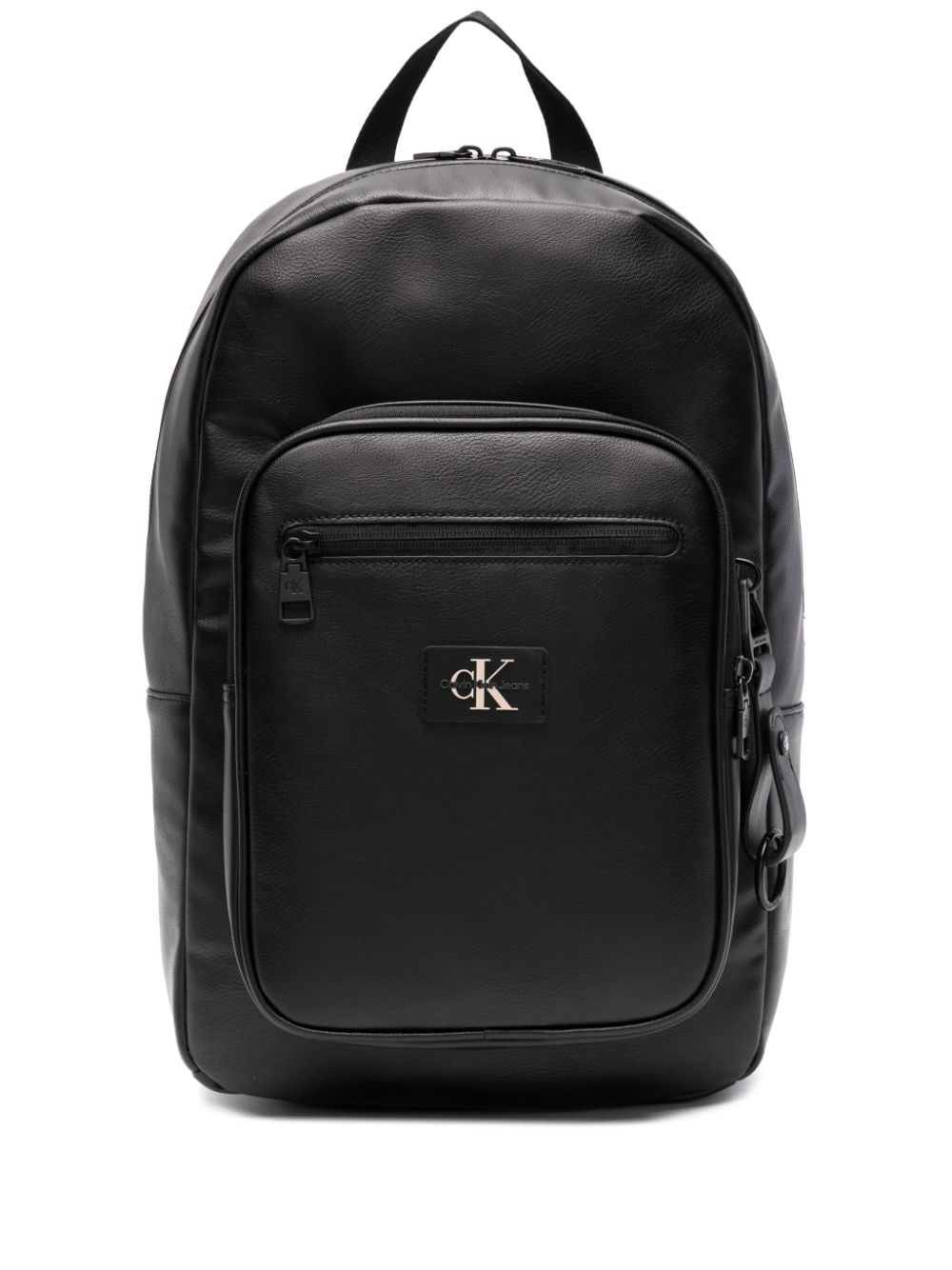 calvin klein black leather backpack Calvin Klein Logo-Patch Leather Backpack In Black - 20% Off