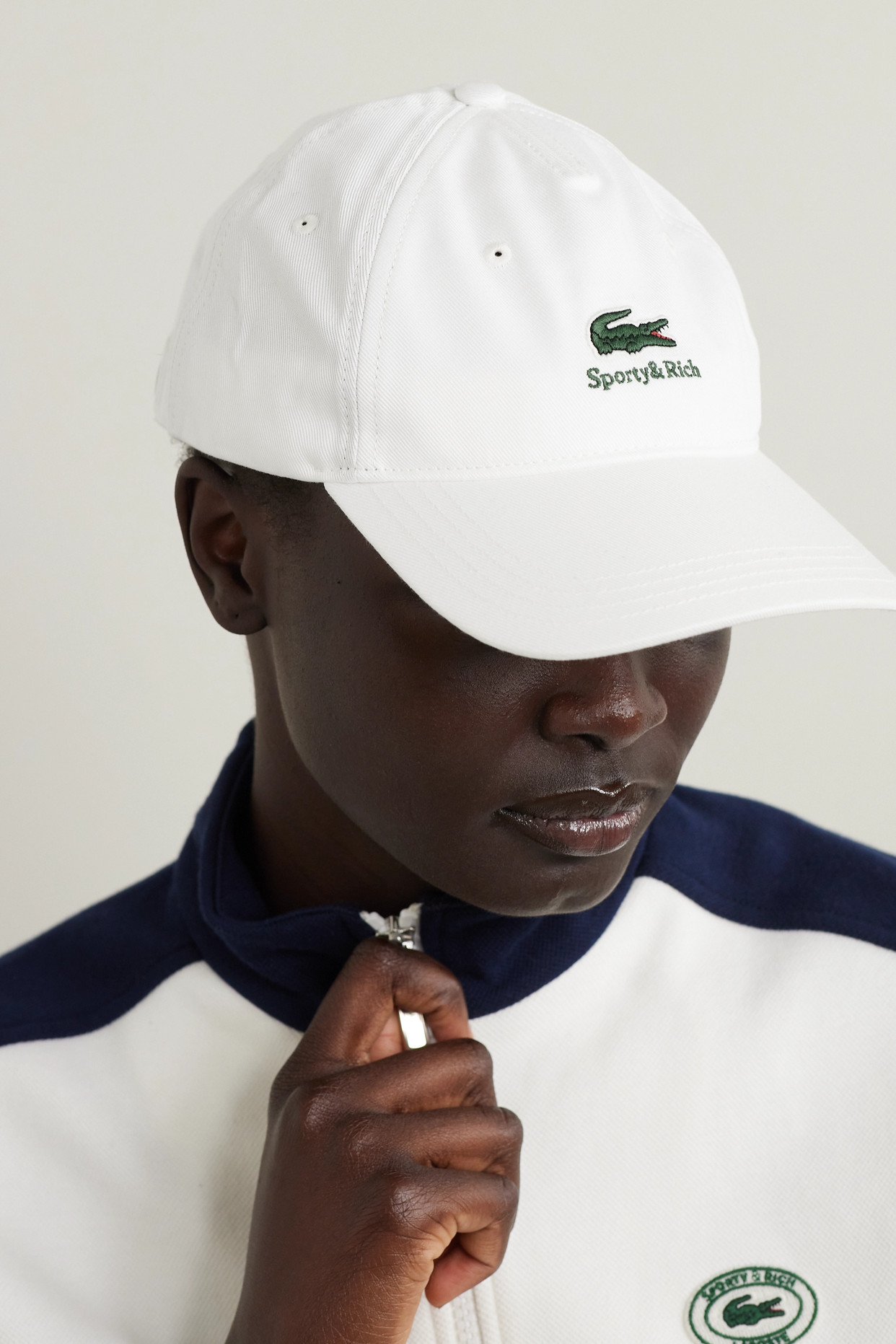 Sporty & Rich Lacoste Serif Embroidered Cotton-Twill 