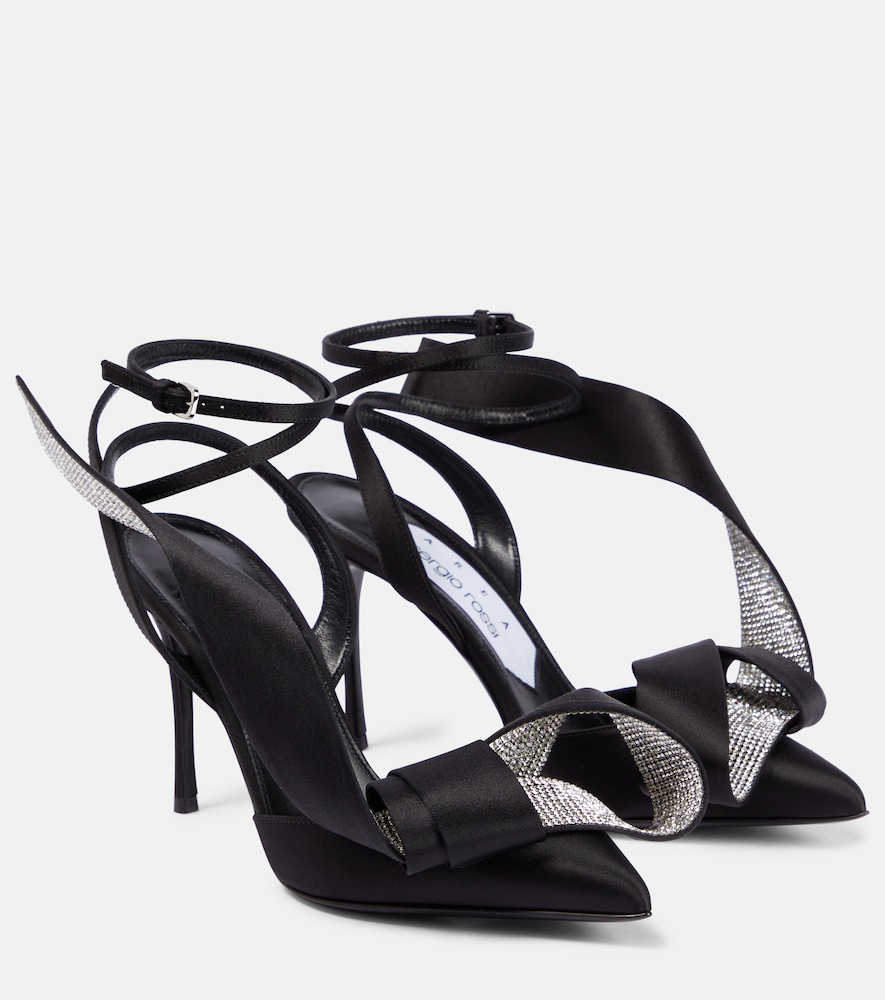AREA Area X Sergio Rossi Embellished Satin Slingback Pumps