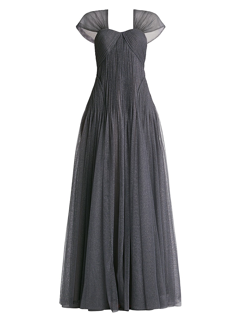 Zac Posen Glitter Tulle Gown In Silver 65% Off Editorialist