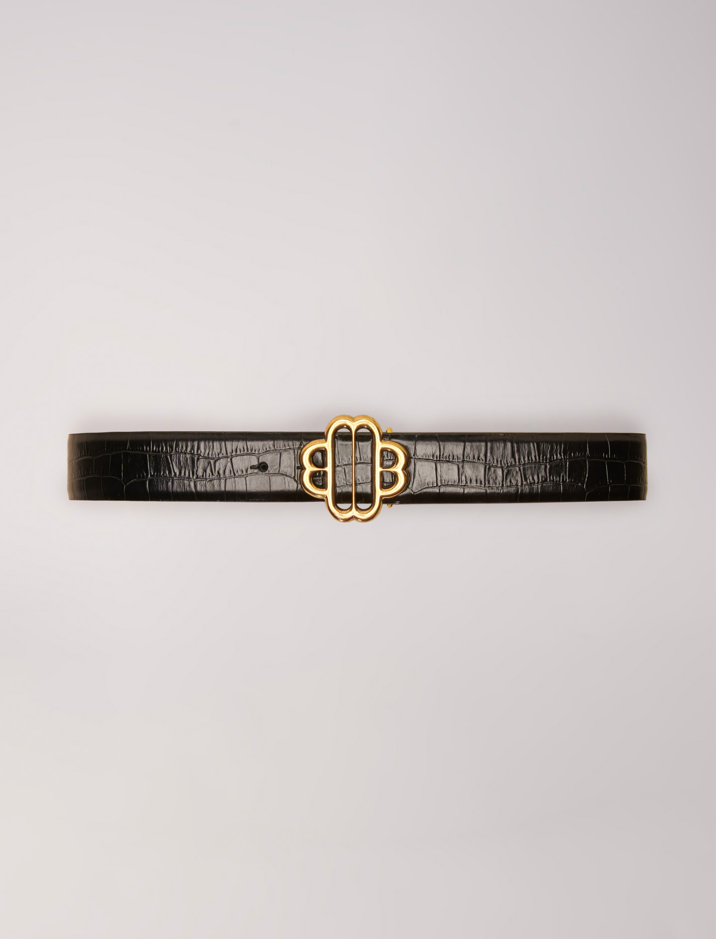 Maje Croc-Effect Leather Double Belt In Black | Editorialist display picture 2
