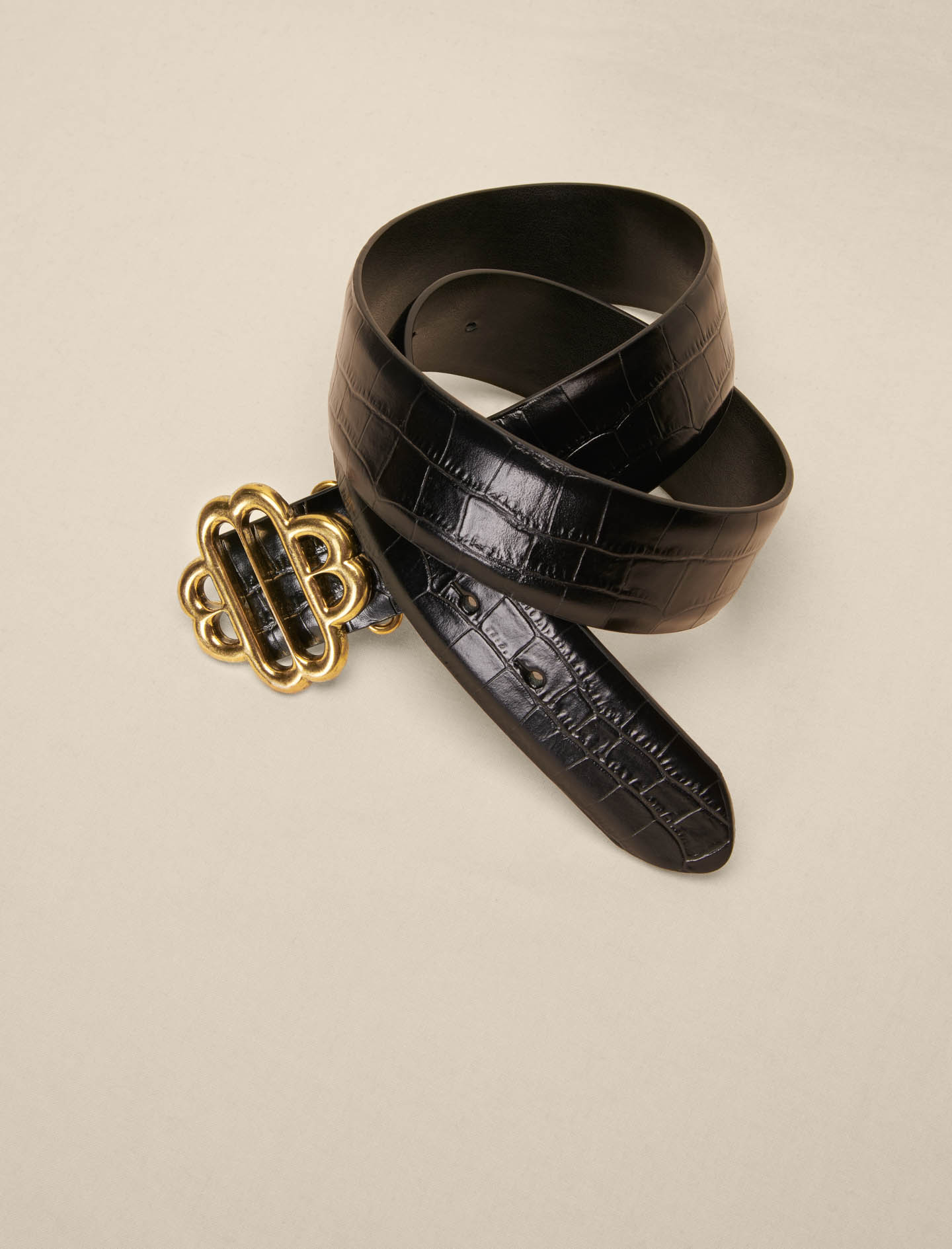Maje Croc-Effect Leather Double Belt In Black | Editorialist display picture 3