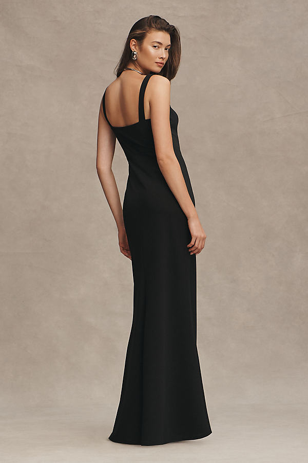 knee length dresses for ladies Sofia Satin Drop Shoulder Floor Length Dress