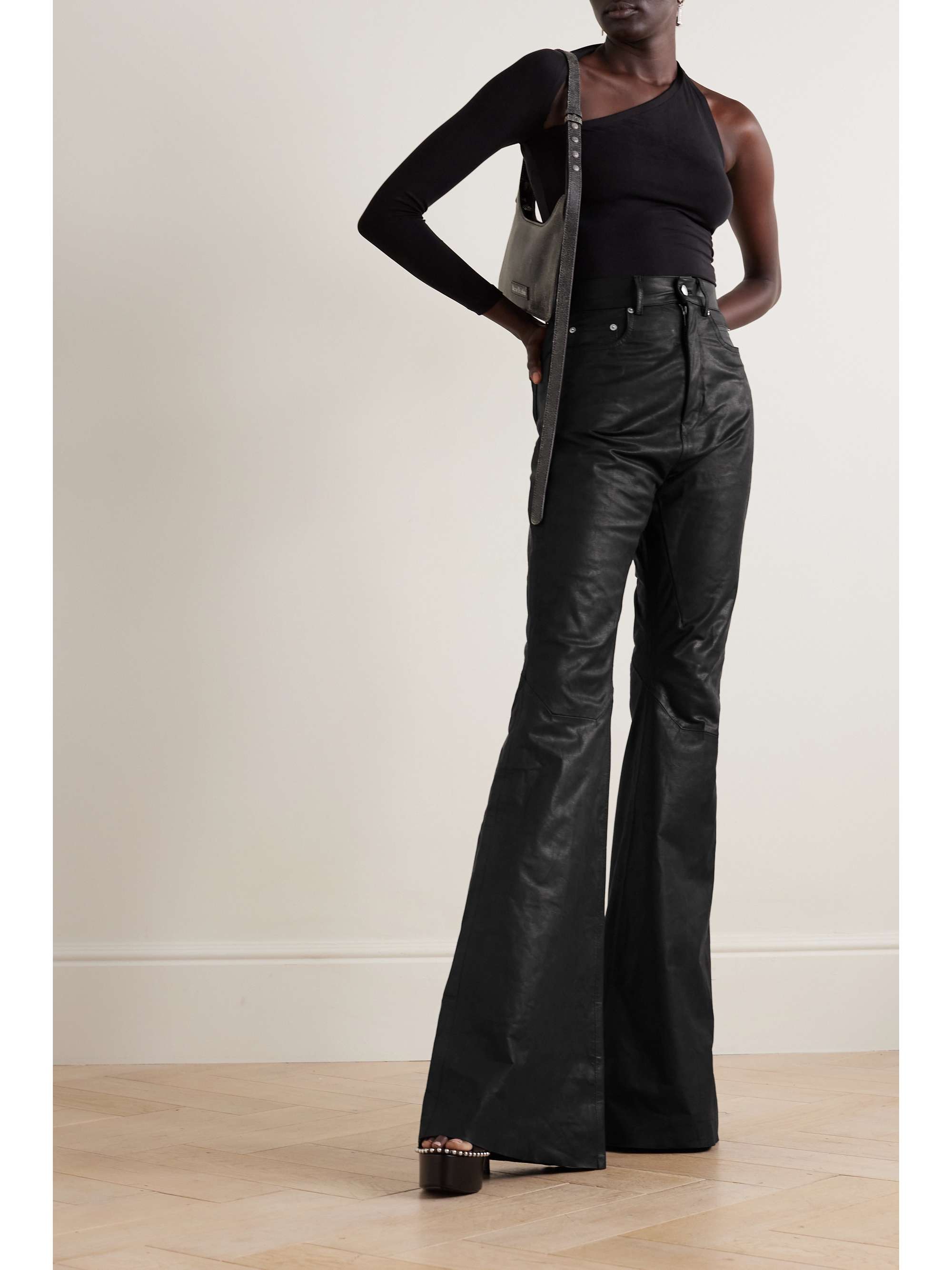 Rick Owens Bolan Leather Flared Pants In Black - 70% Off 