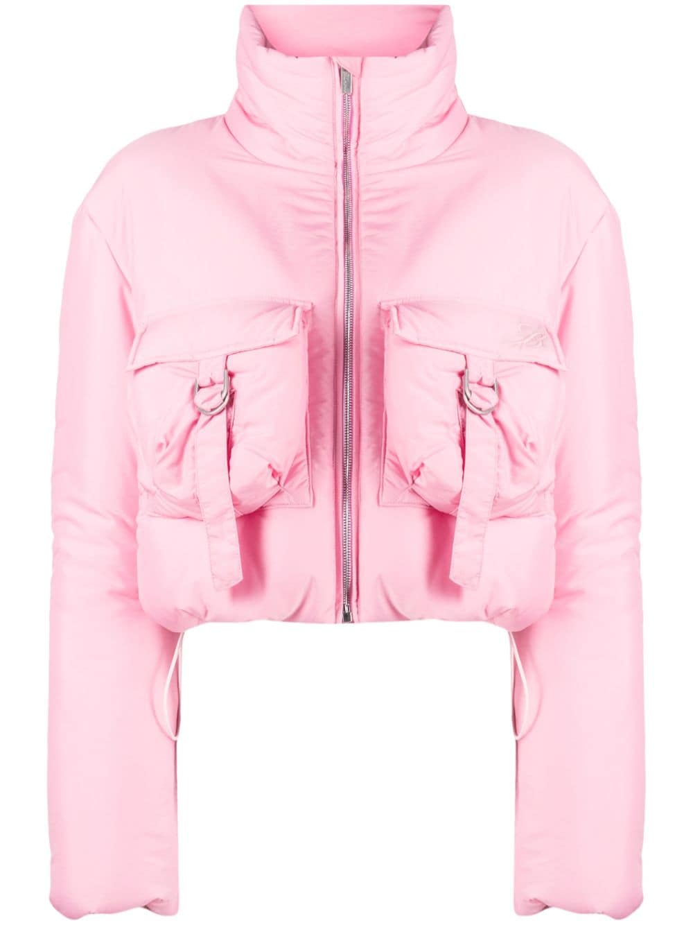 Blumarine Funnel-Neck Cropped Puffer Jacket In Pink - 40% Off