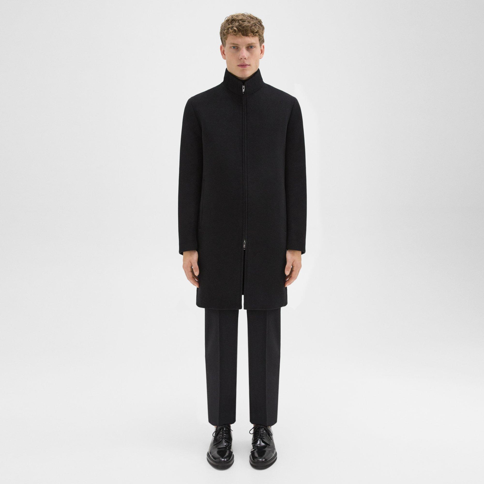 THEORY Stand Collar Recycled Wool-Blend Melton Coat