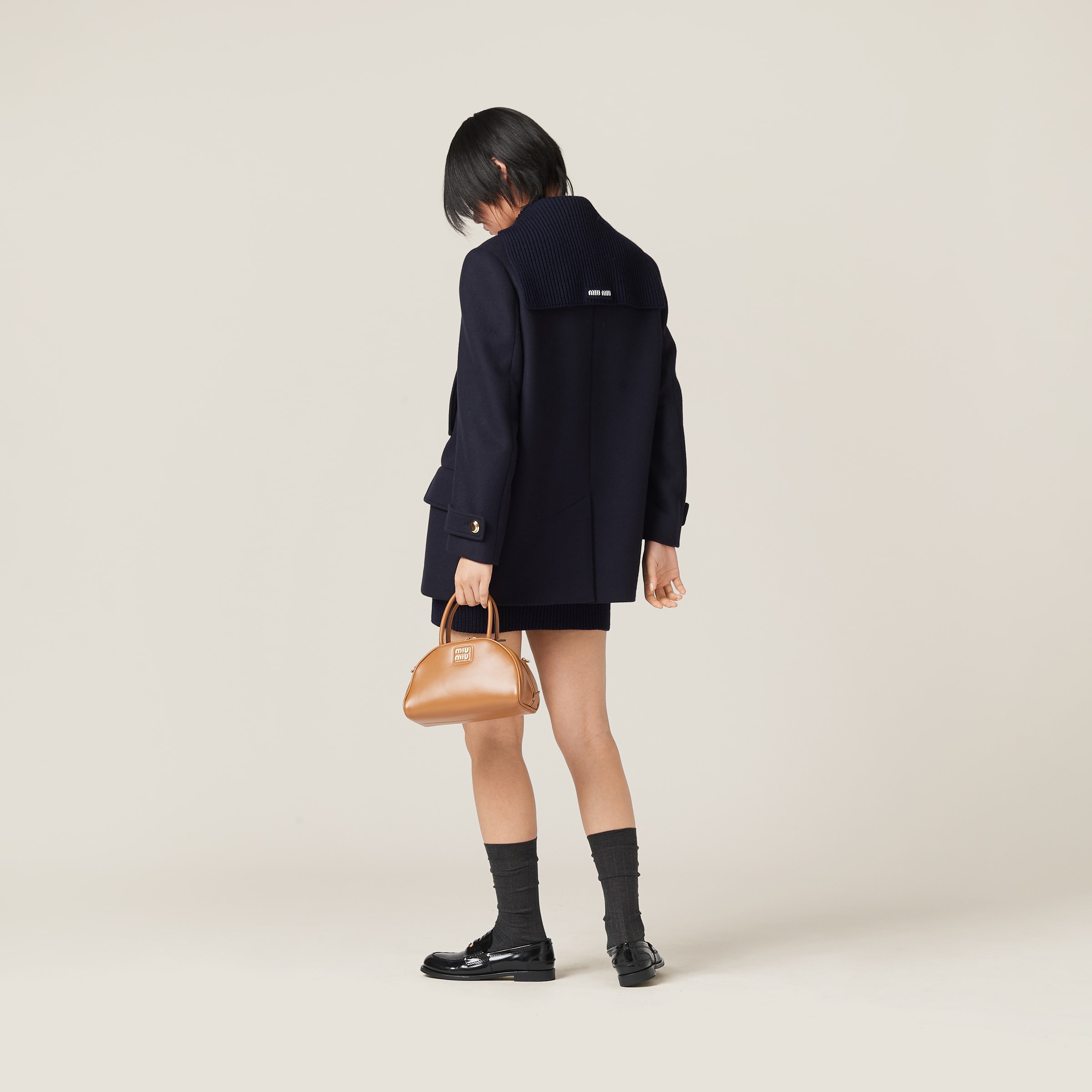 Miu Miu Cloth Pea Coat - Navy | Editorialist