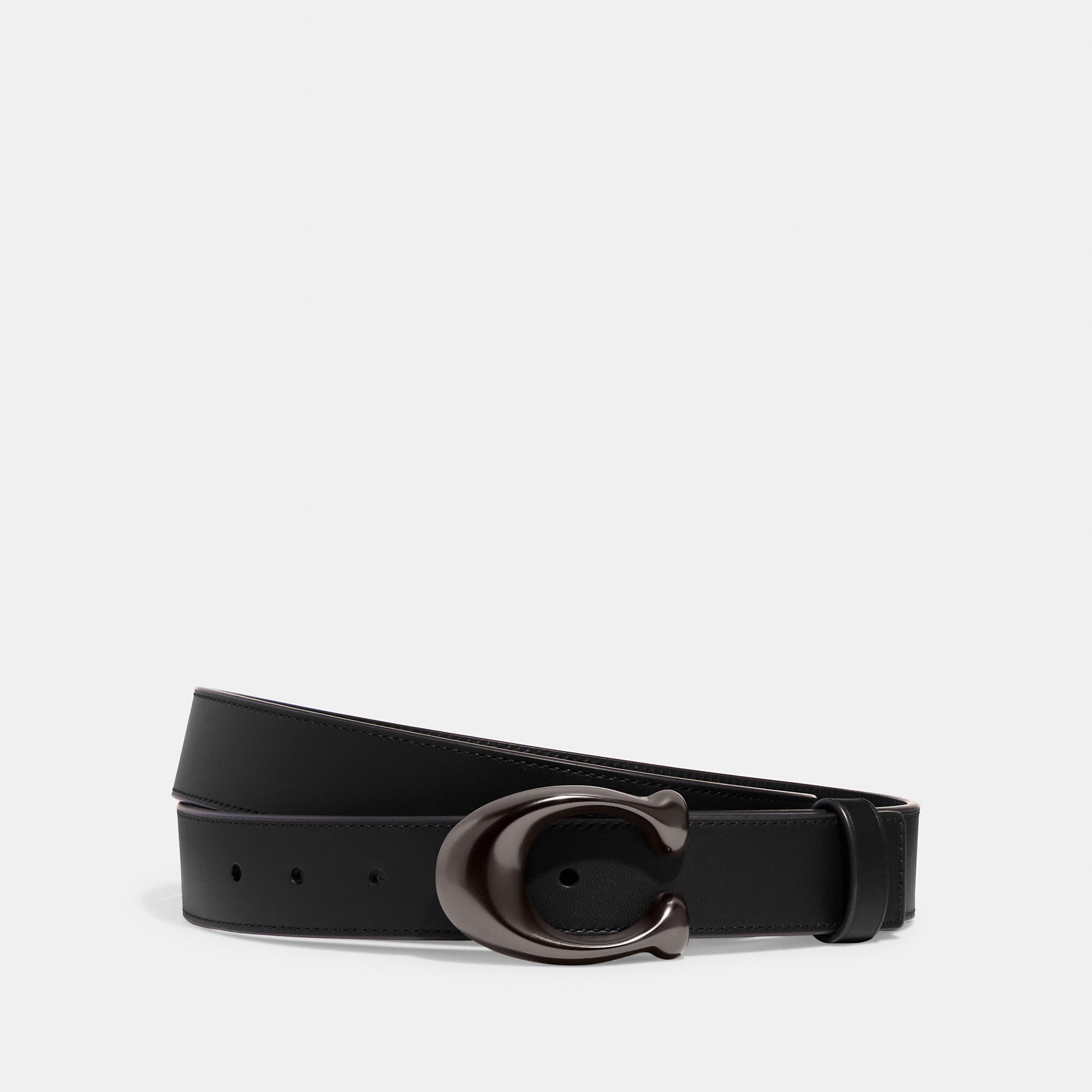Coach Black Leather Belt with Silver Buckle Coach Wide Harness Cut To Size Reversible Pebble Leather  main image 2