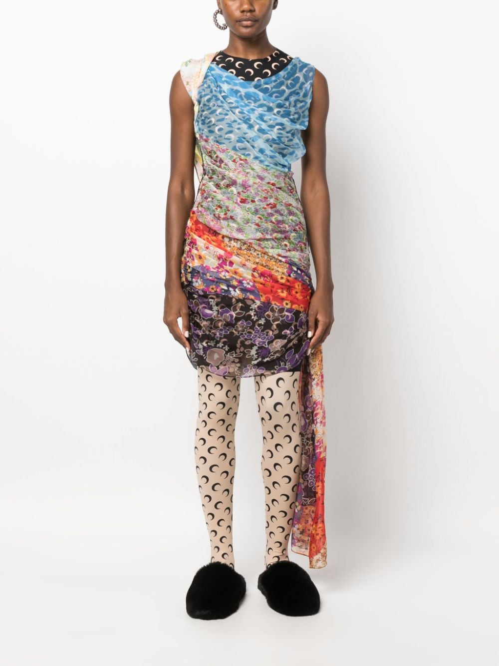 MARINE SERRE Marine Serre Regenerated Silk Patchwork Mini Dress