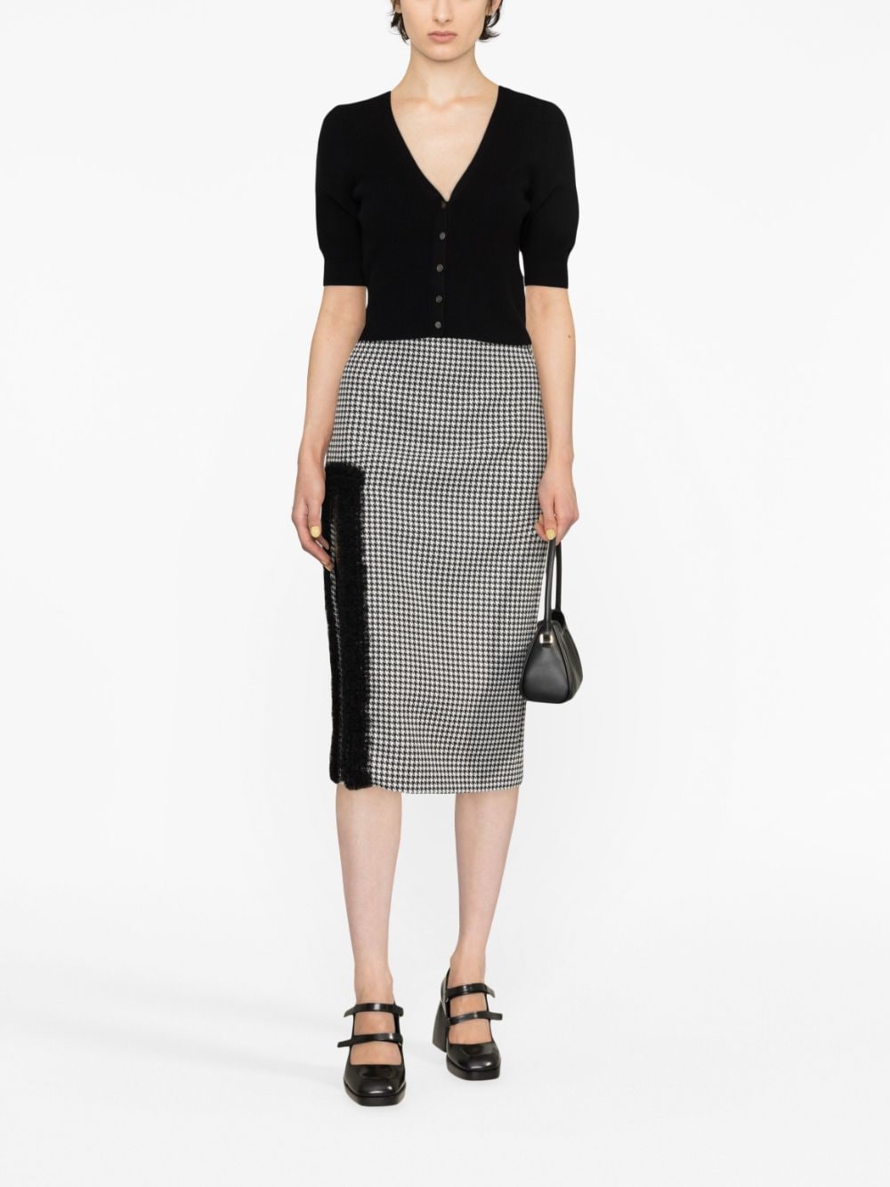 VIKTOR & ROLF Viktor & Rolf Houndstooth Midi Skirt with Tulle Trim