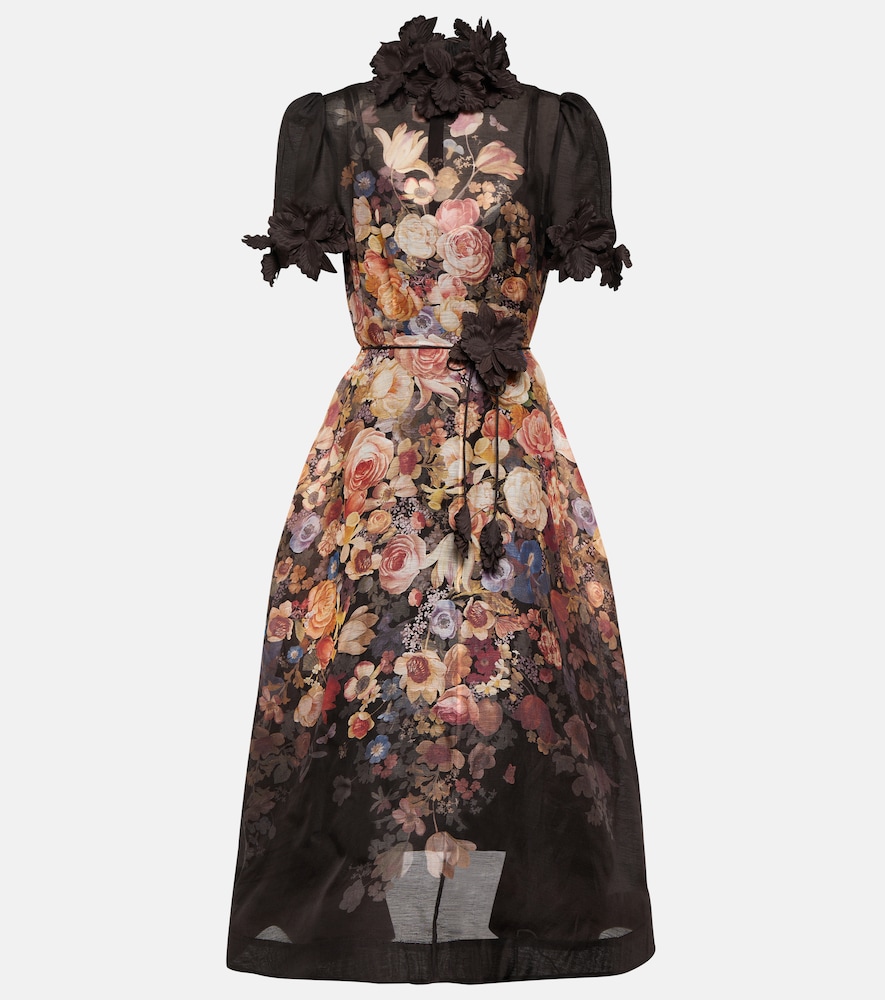 zimmermann natura liftoff linen-silk appliqu midi-dress Zimmermann