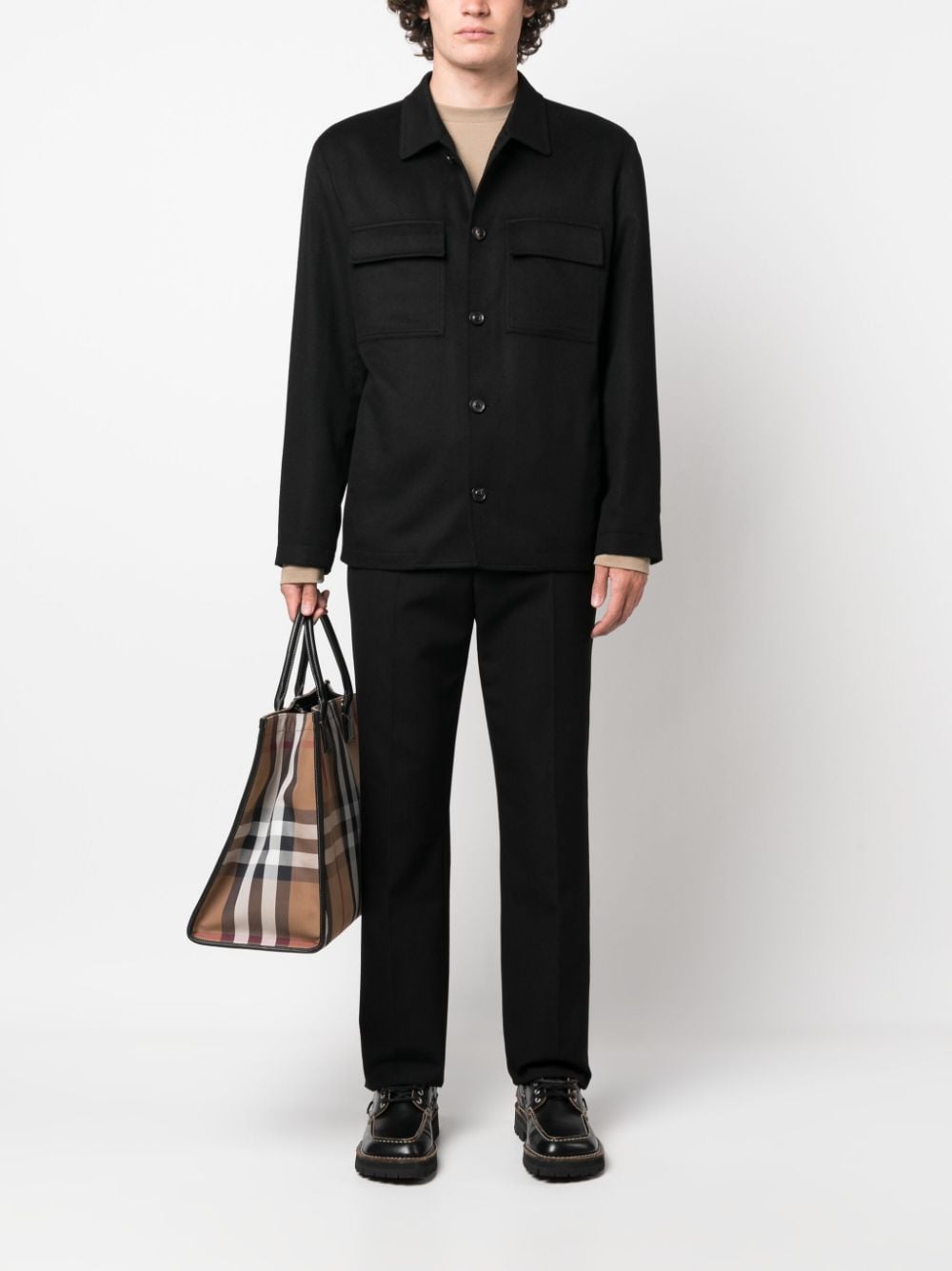 LARDINI button-up wool-blend shirt jacket