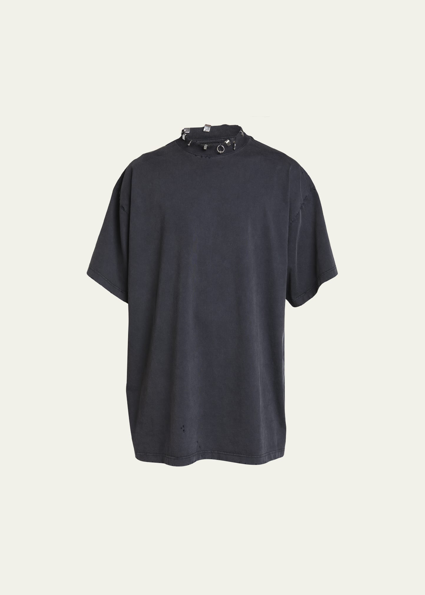Balenciaga Pierced Jersey T-Shirt With Metal Ornaments - Noir