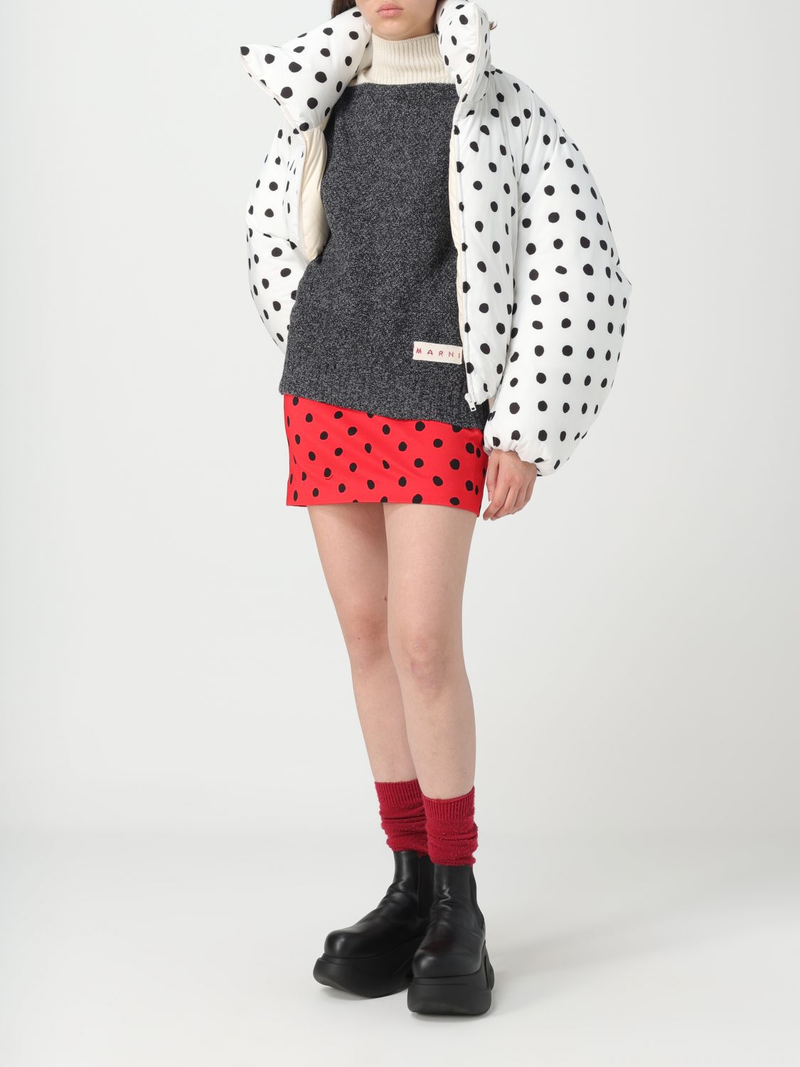 Marni Jacket In Padded Nylon With Polka Dot Print In White - 65