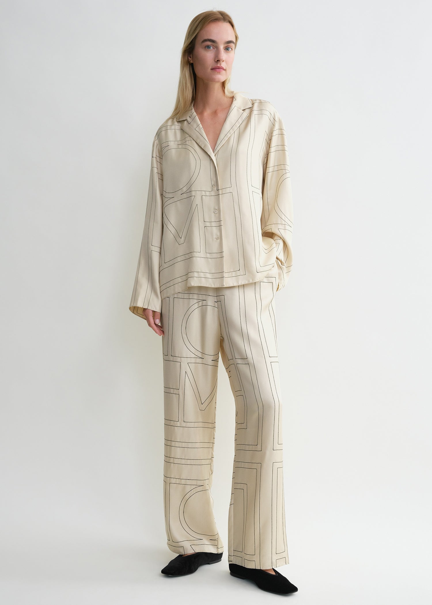 Toteme Monogram Silk Pj Top - Ivory | Editorialist