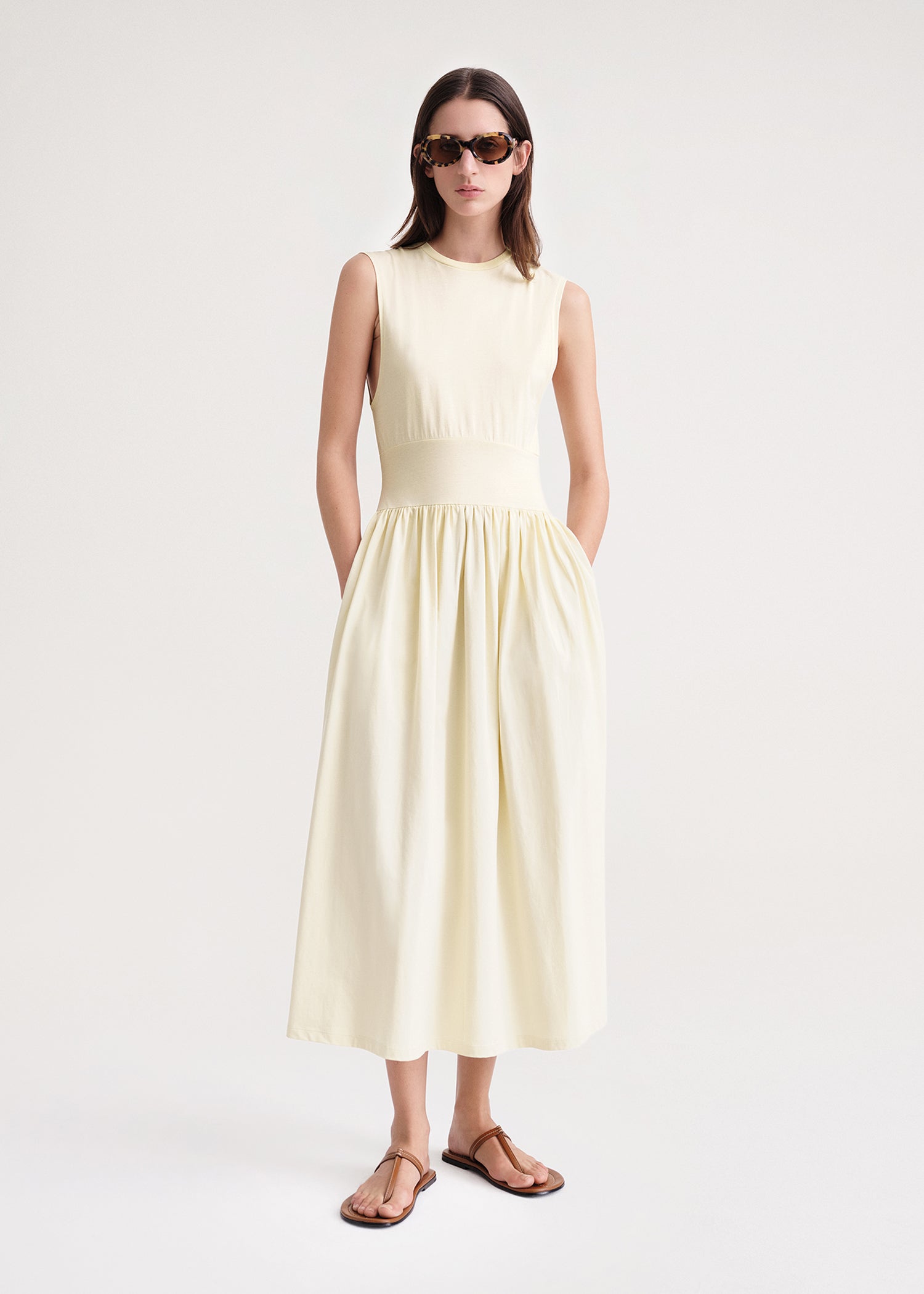 toteme cream dress Sleeveless Cotton Tee - Vanilla Color:Bright Pine Buy Ro&Zo Black Georgie sequin reshoots 2051 Slouch dress artfully slouching effect at