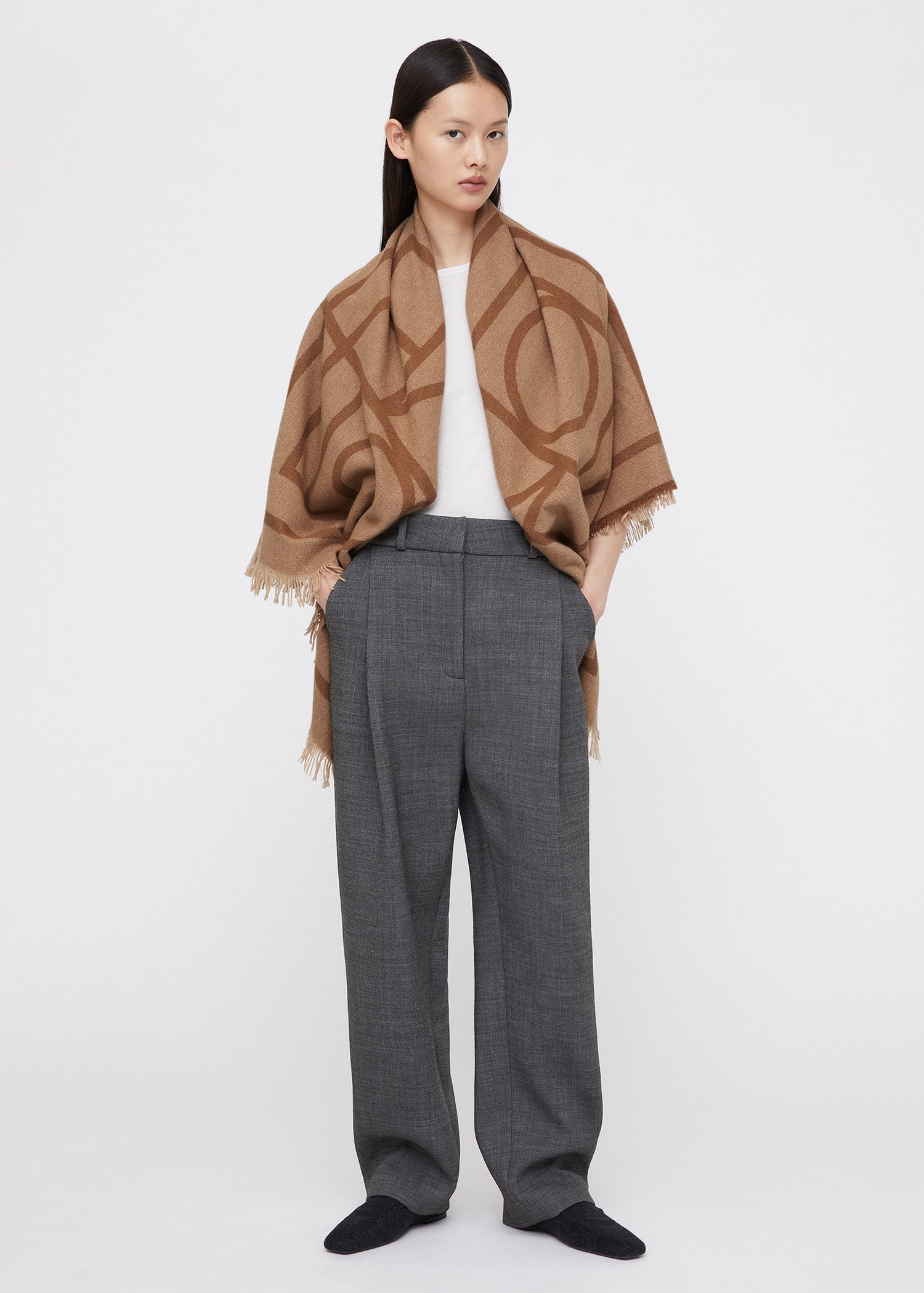 Toteme Monogram Wool Cashmere Scarf Camel - Camel Monogram 
