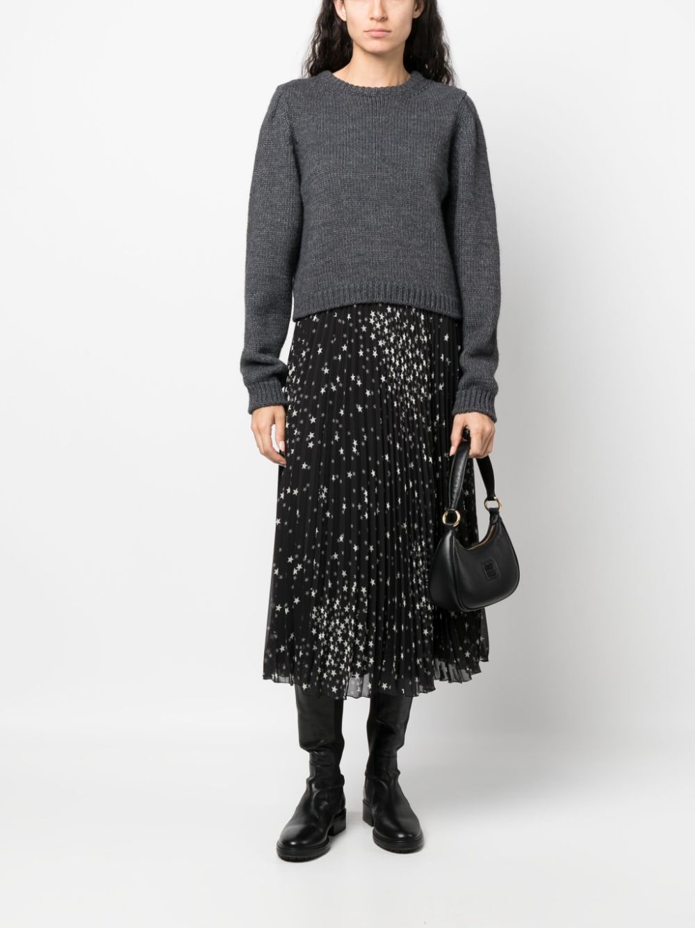 RED VALENTINO Cosmostar-Print Pleated Midi Skirt