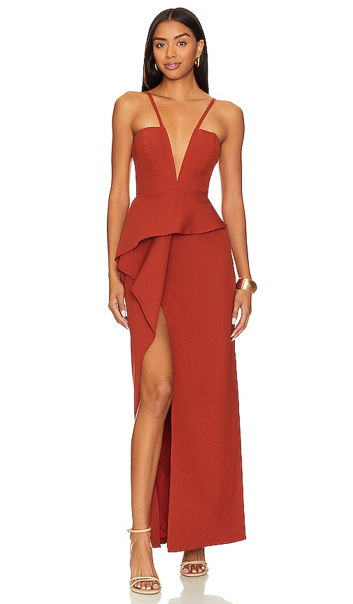Bcbgmaxazria V Neck Ruffle Gown In Red Ochre - 30% Off | Editorialist