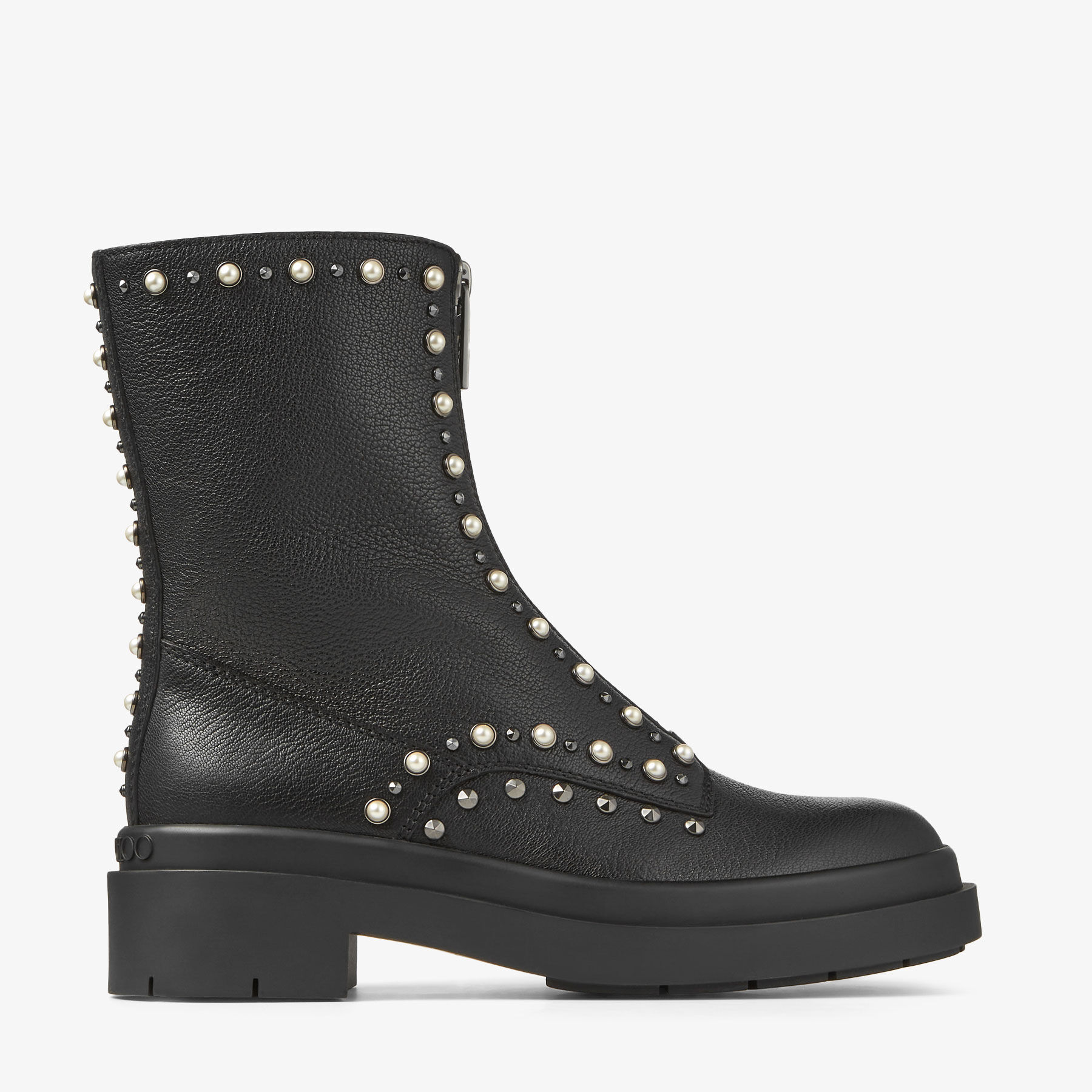 Jimmy Choo Nola Leather Combat Boots With Pearls And Studs In