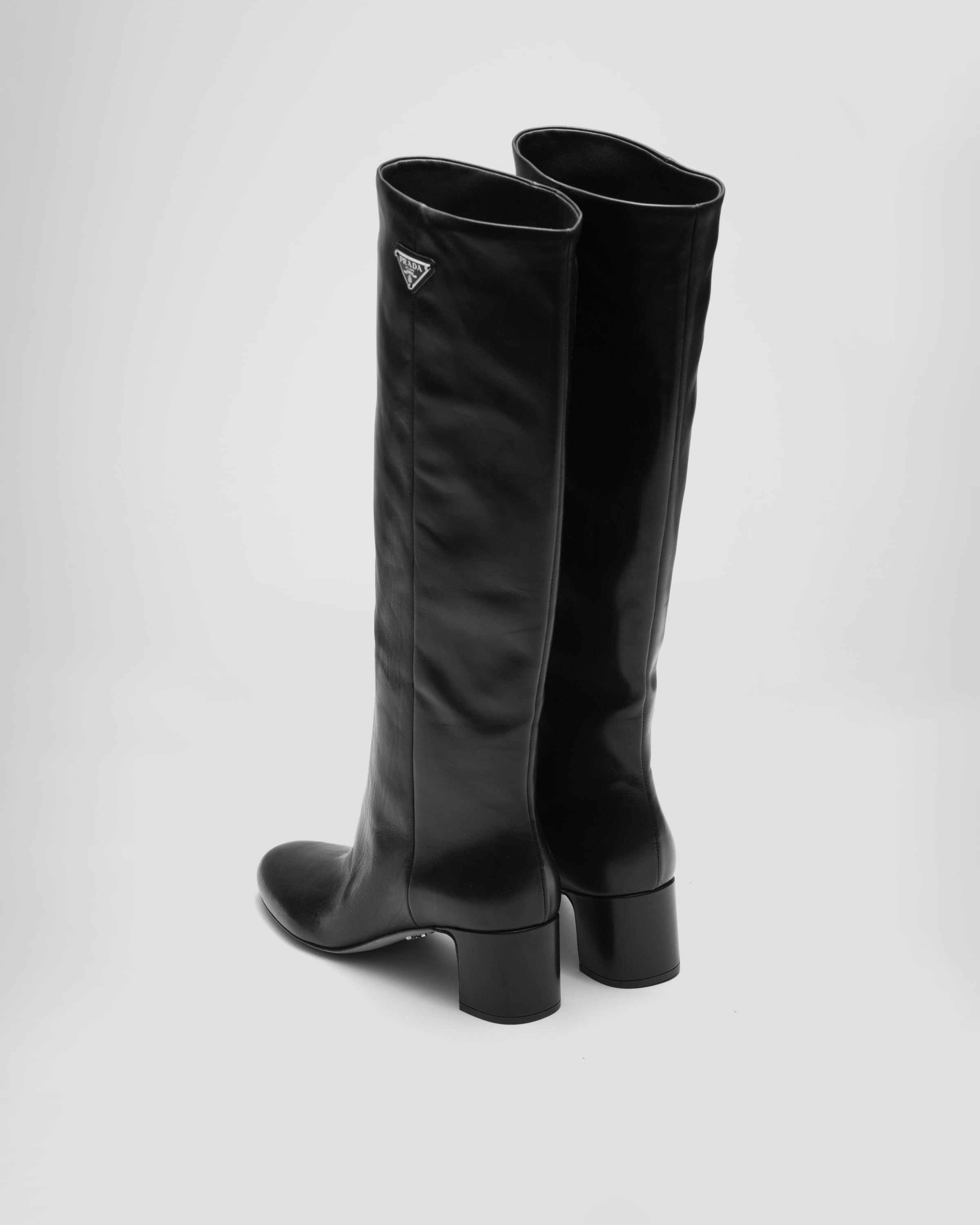 Prada Leather Knee High Boots In Black | Editorialist