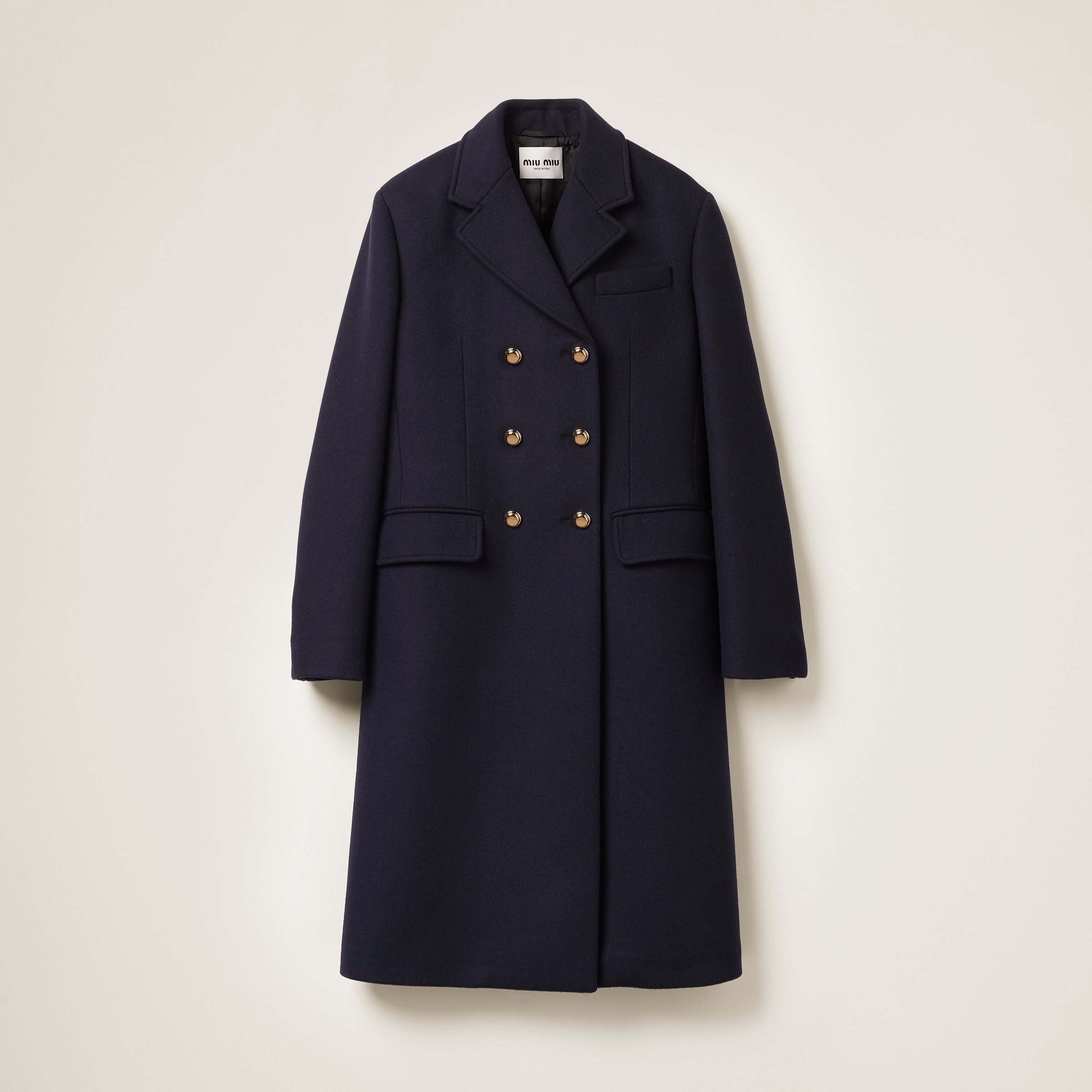 Miu Miu Double-Breasted Cloth Coat - Navy | Editorialist
