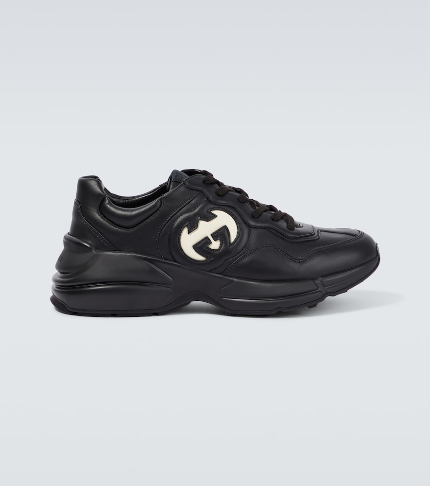 GUCCI rhyton レザースニーカー ブラック 9 Gucci Rhyton Leather Sneakers - Black | Editorialist