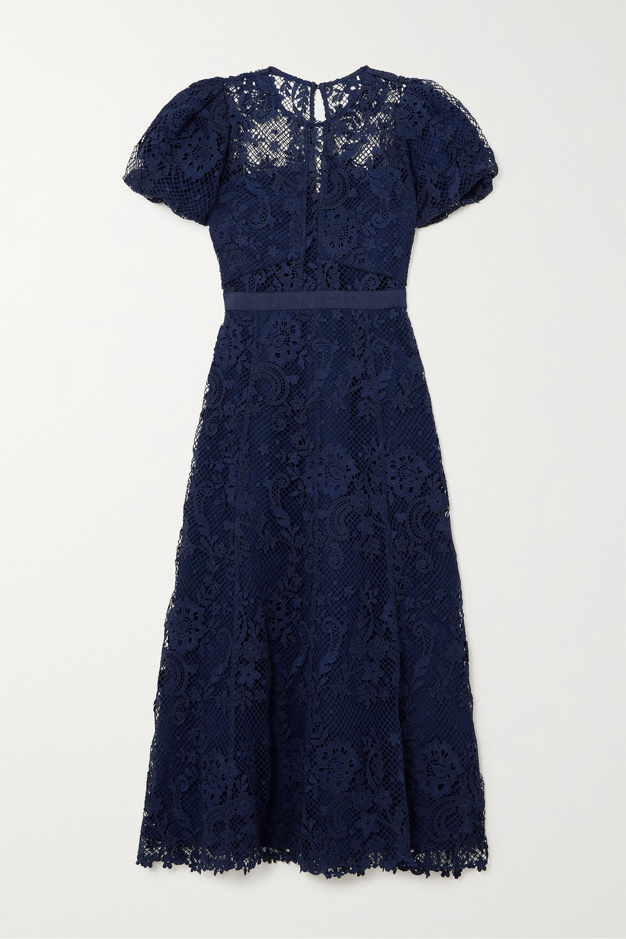 Self-Portrait Grosgrain-Trimmed Corded Guipure Lace Midi Dress In Blue -  50% Off | Editorialist