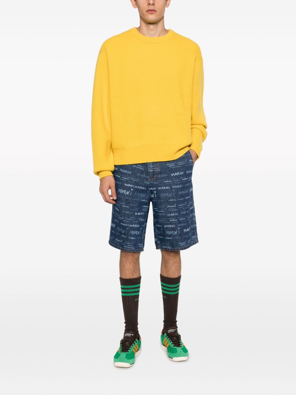 MARNI Logo-Print Knee-Length Denim Shorts