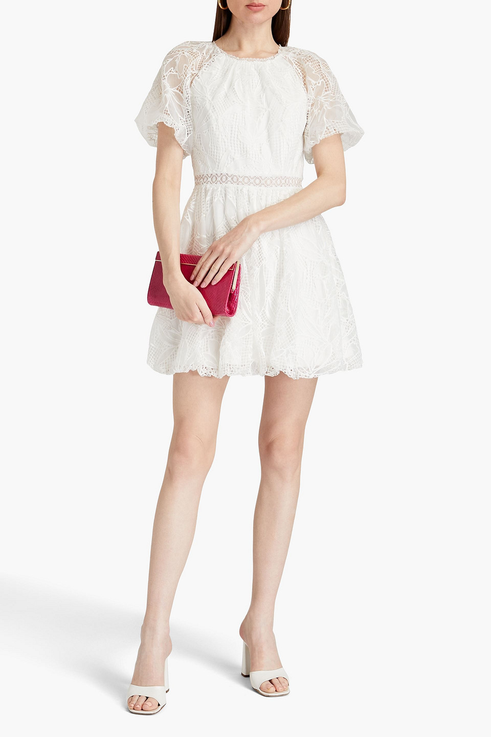 ml monique lhuillier lace puff sleeve dress Puffed Sleeve Embroidered Tulle Gown 12 / Night Sky