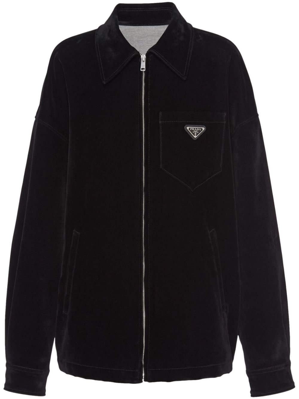 Prada Velvet Denim Blouson Jacket - Black | Editorialist