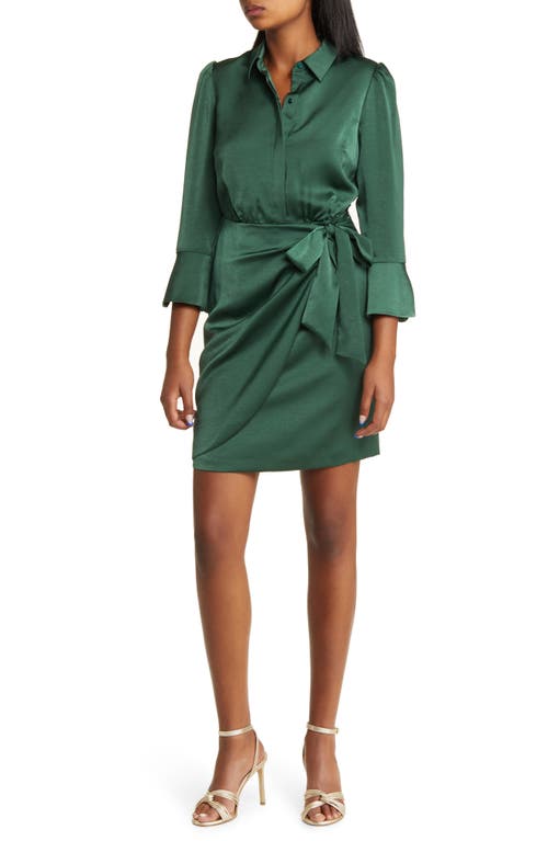 Vince Camuto Satin Shirtdress In Emerald - 45% Off | Editorialist