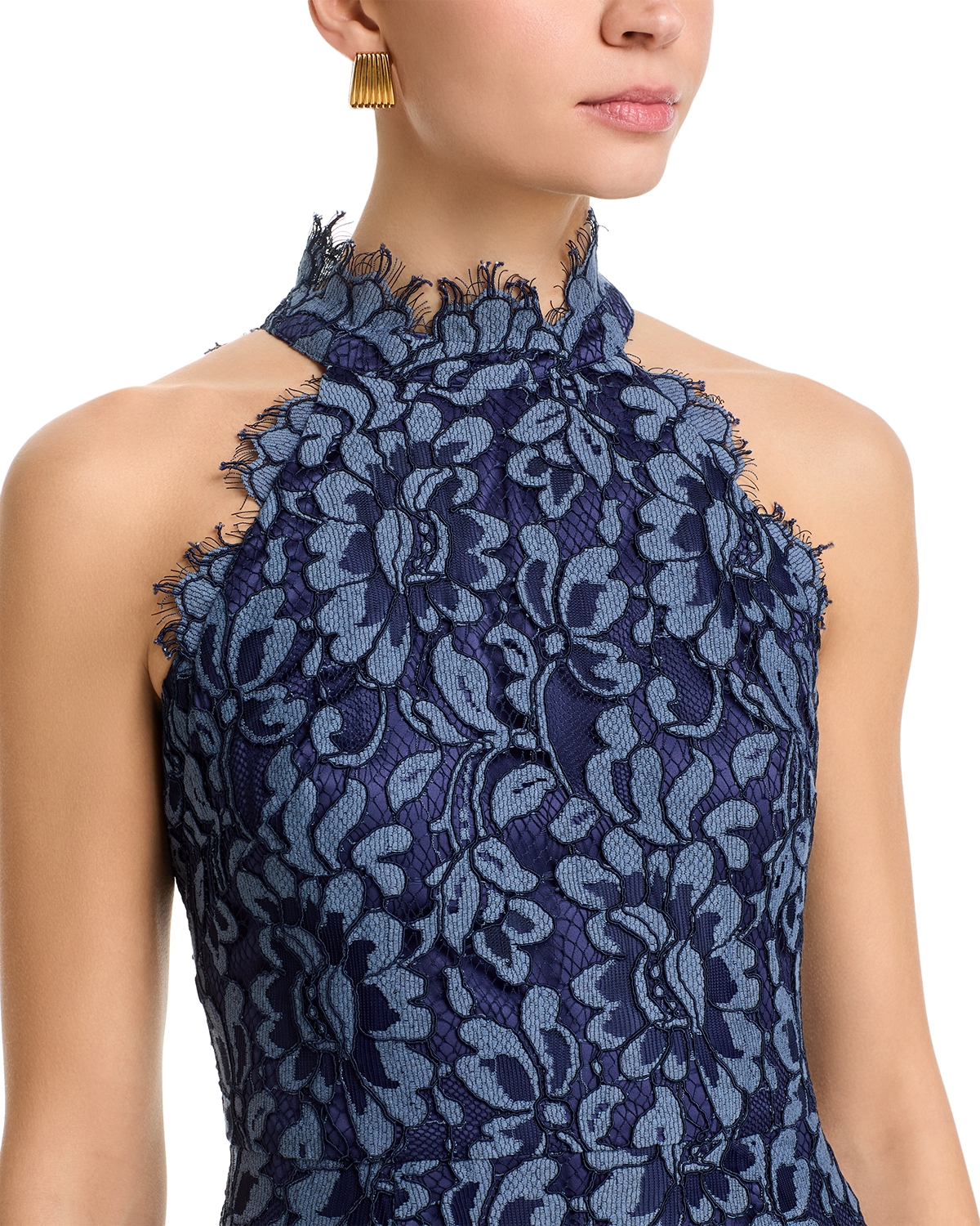 Eliza J Halter Mock Neck Lace Dress - Black | Editorialist