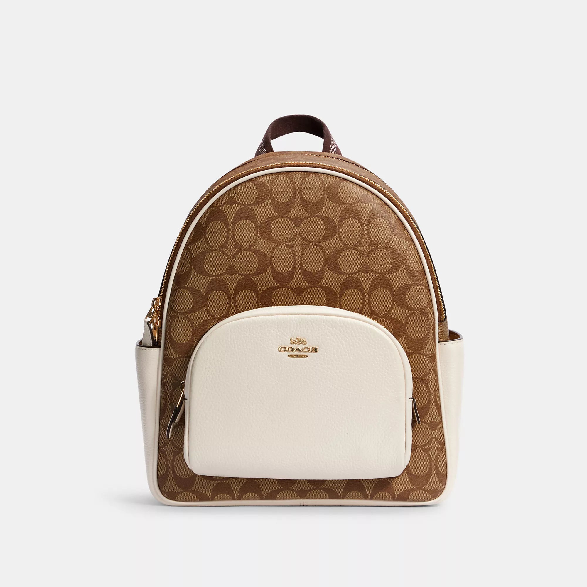 Coach Brown Signature Mini Backpack with White Logo and Gold Hardware Coach Mini Court Backpack Bag Charm in Signature Canvas  main image 3