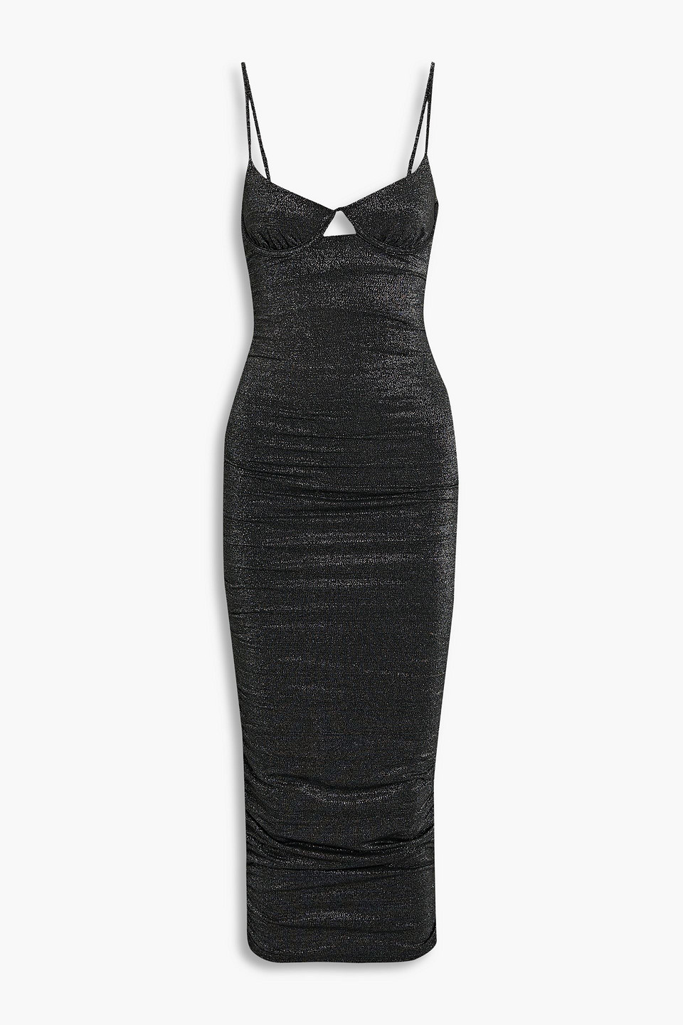 Simkhai Cristiana Cutout Ruched Metallic Jersey Midi Dress In Gunmetal -  70% Off | Editorialist
