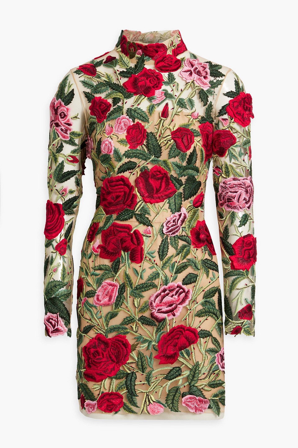 oscar de la renta floral-embroidered tulle mini dress Oscar de la Renta Dahlia Floral-appliqu Mini Dress