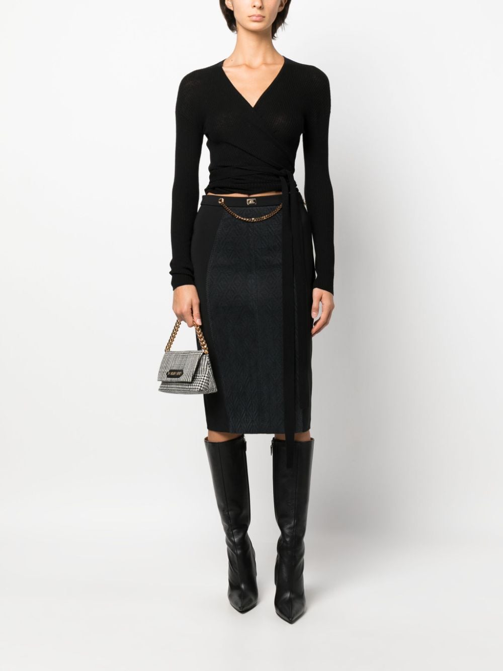 ELISABETTA FRANCHI Elisabetta Franchi Logo-Plaque High-Waisted Skirt