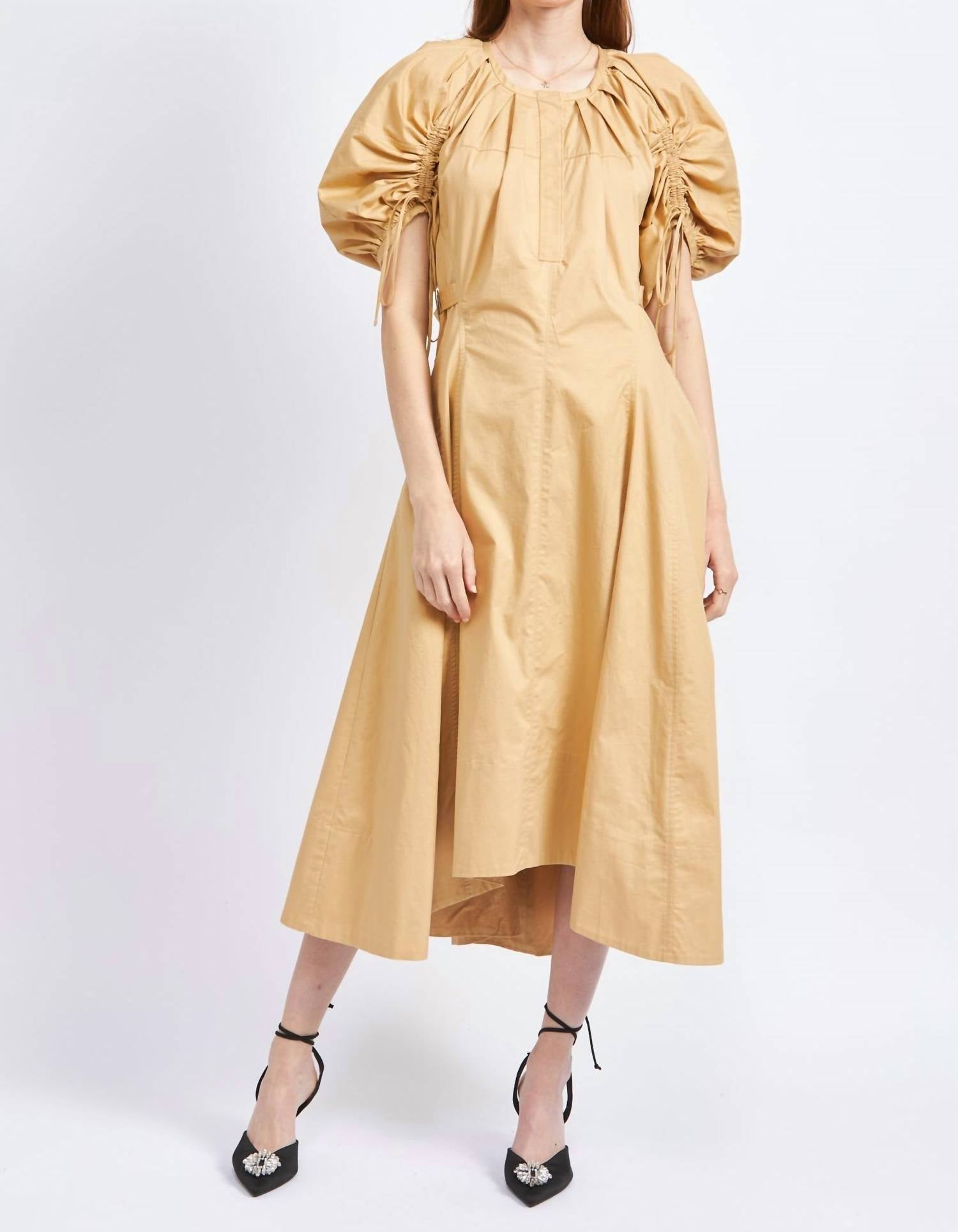 En Saison Rowan Cotton Poplin Midi Dress In Beige - 38% Off | Editorialist
