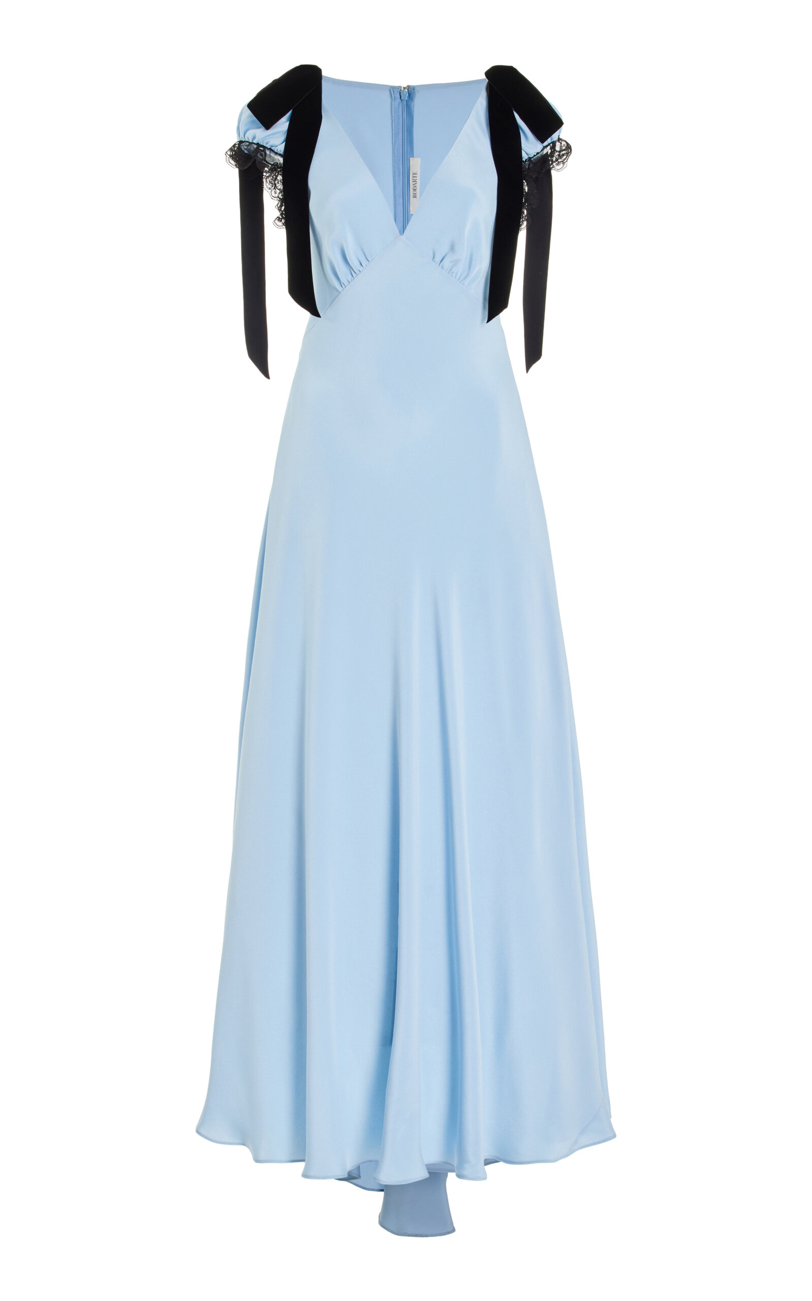 Rodarte Ribbon-Detailed Puff-Sleeve Silk Crepe Midi Dress Only - Blue |  Editorialist